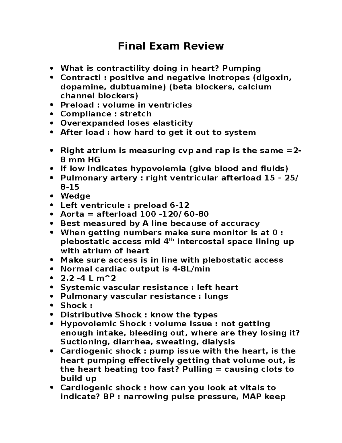 Final Exam Review - Final Exam Review What is contractility doing in ...