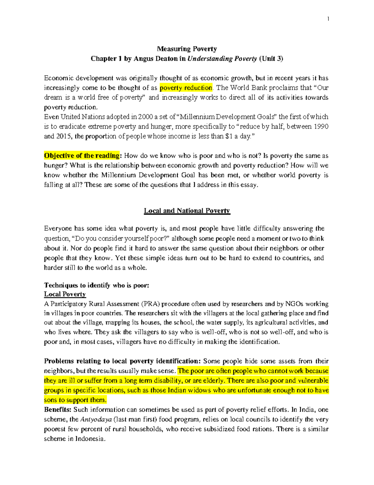 Measuring Poverty Notes-Deaton Unit 3 - Measuring Poverty Chapter 1 by ...
