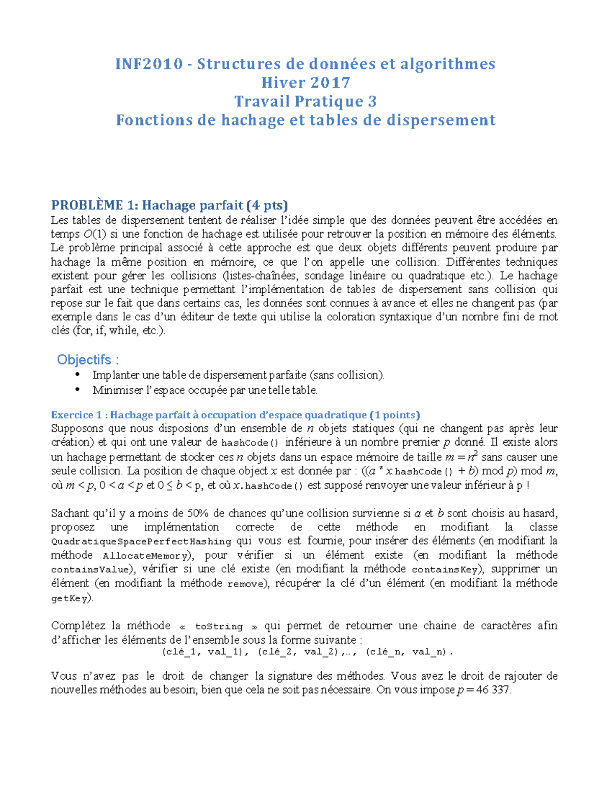 Lab3 - TP corrigé avec bonne note - INF2010 -­‐ Structures de données et algorithmes Hiver 2017 ...