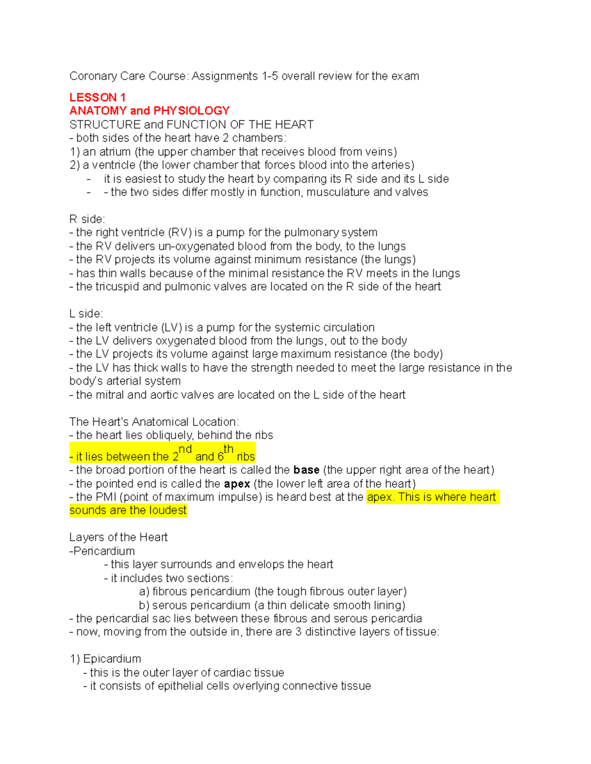 Coronary Care Course review PDF - Coronary Care Course: Assignments 1-5 ...