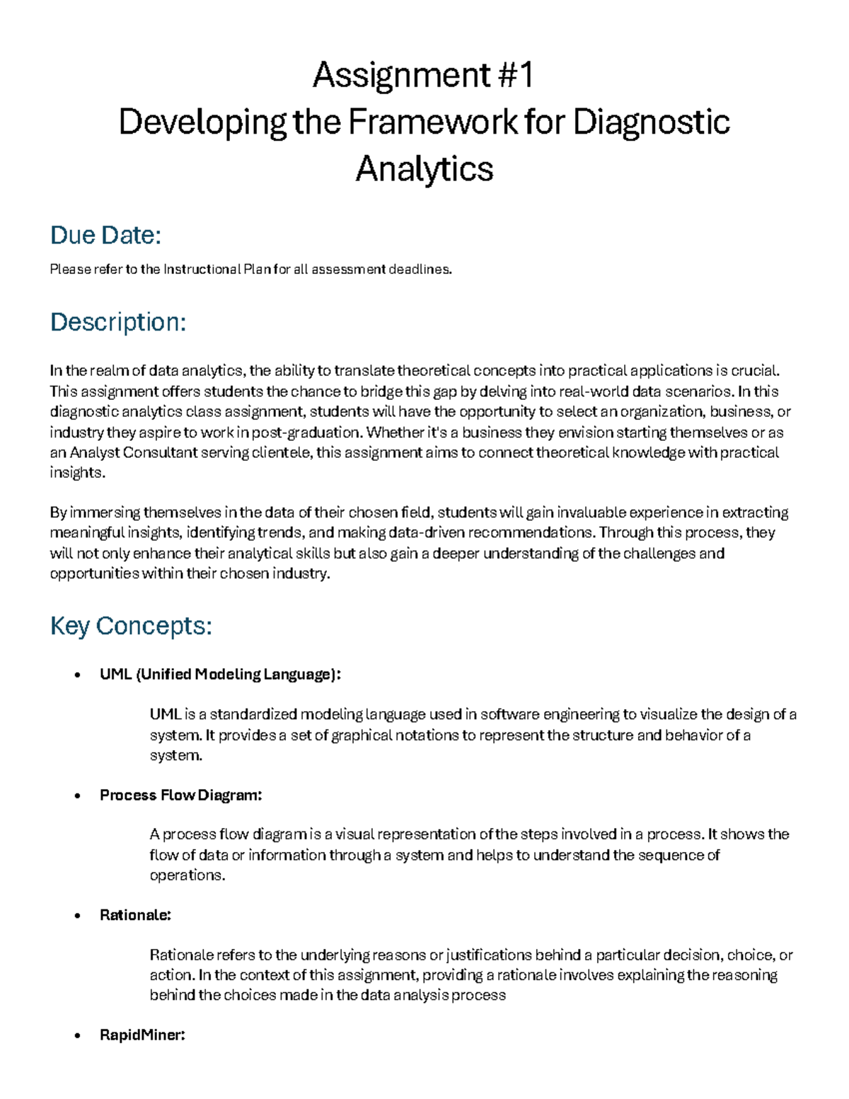 Assignment 1 - Developing the Framework for Diagnostic Analytics - Assignment Developing the ...