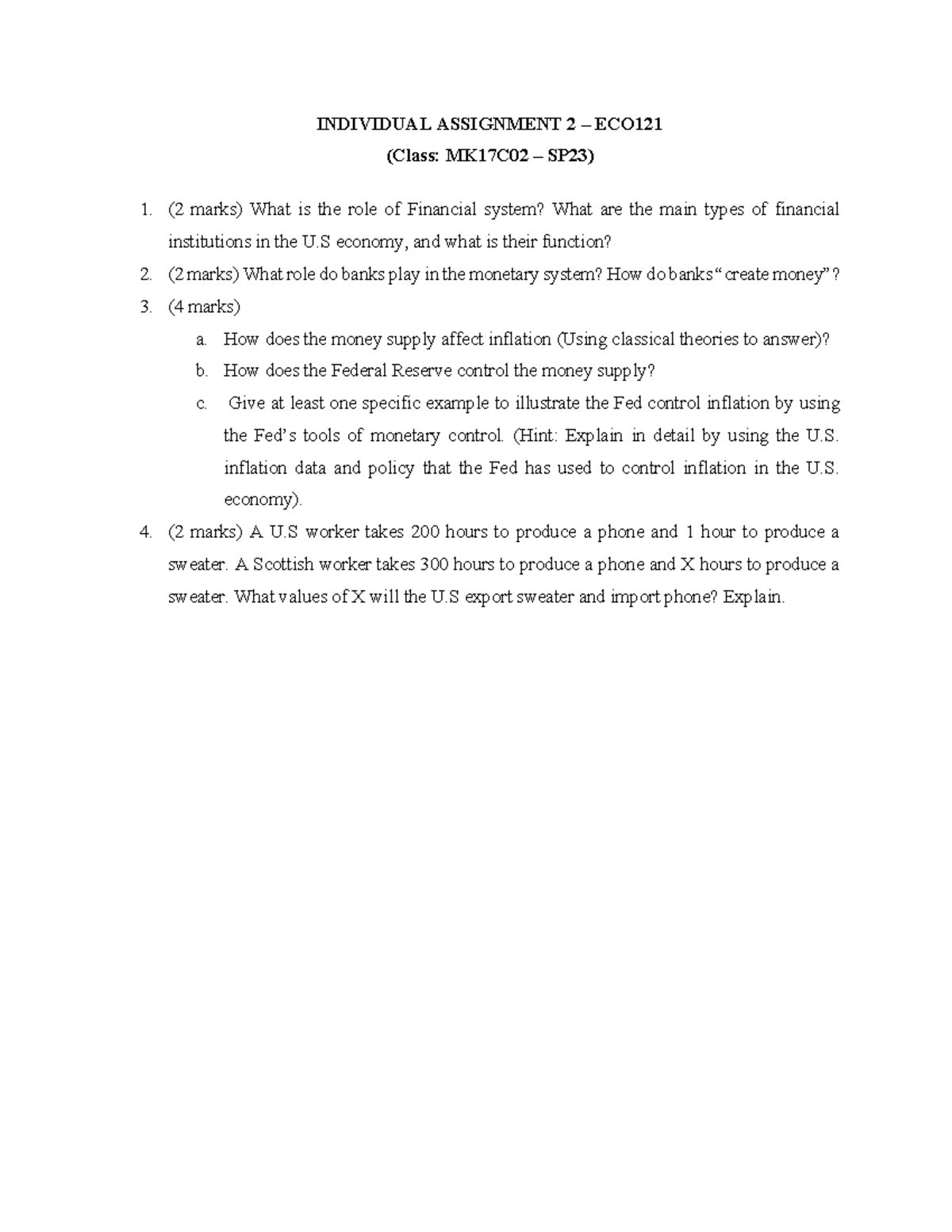 Individual Assignment 2 MK17C02 SP23 - INDIVIDUAL ASSIGNMENT 2 – ECO (Class: MK17C02 – SP23) (2 ...