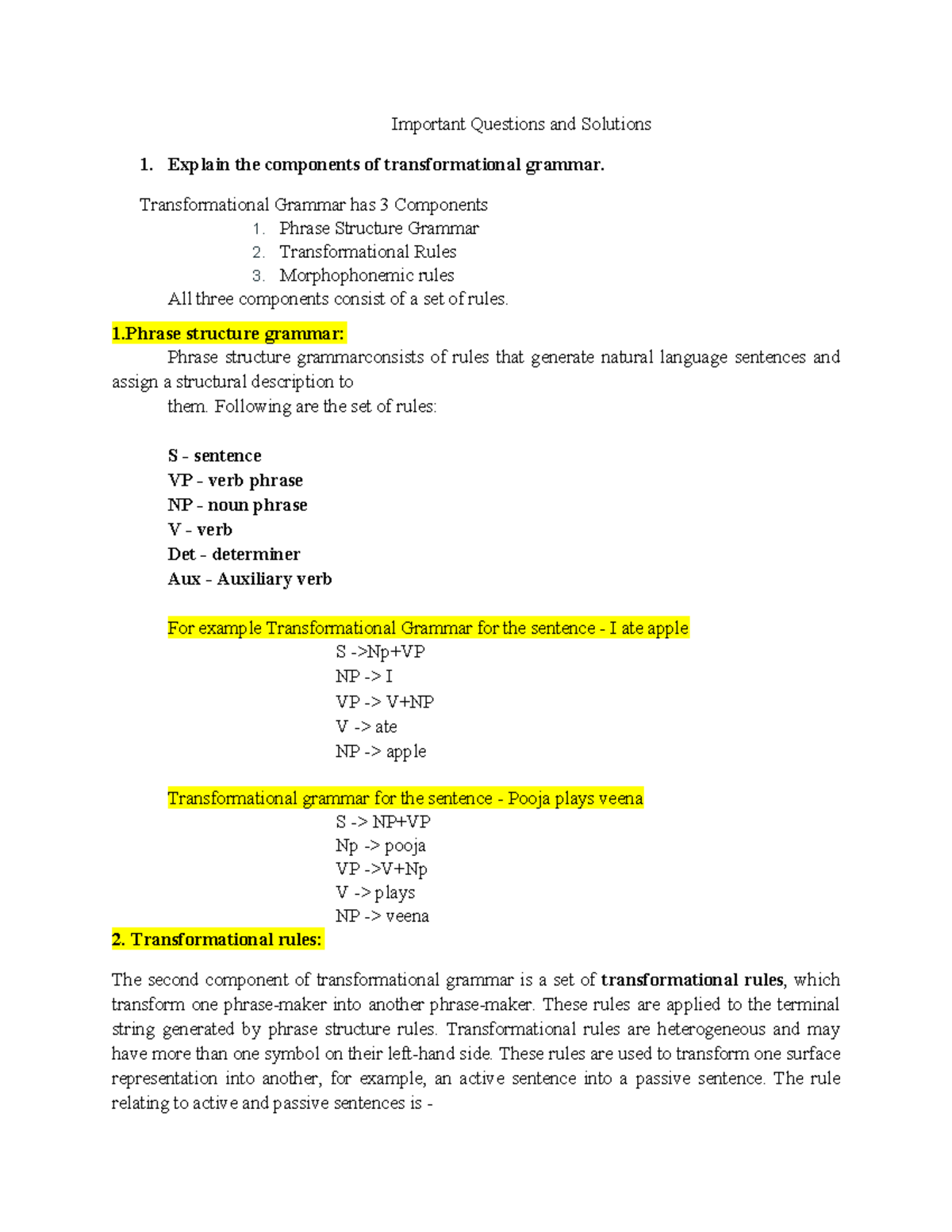 Nlp Important Questions 6 Sem Important Questions And Solutions 1 Explain The Components Of 