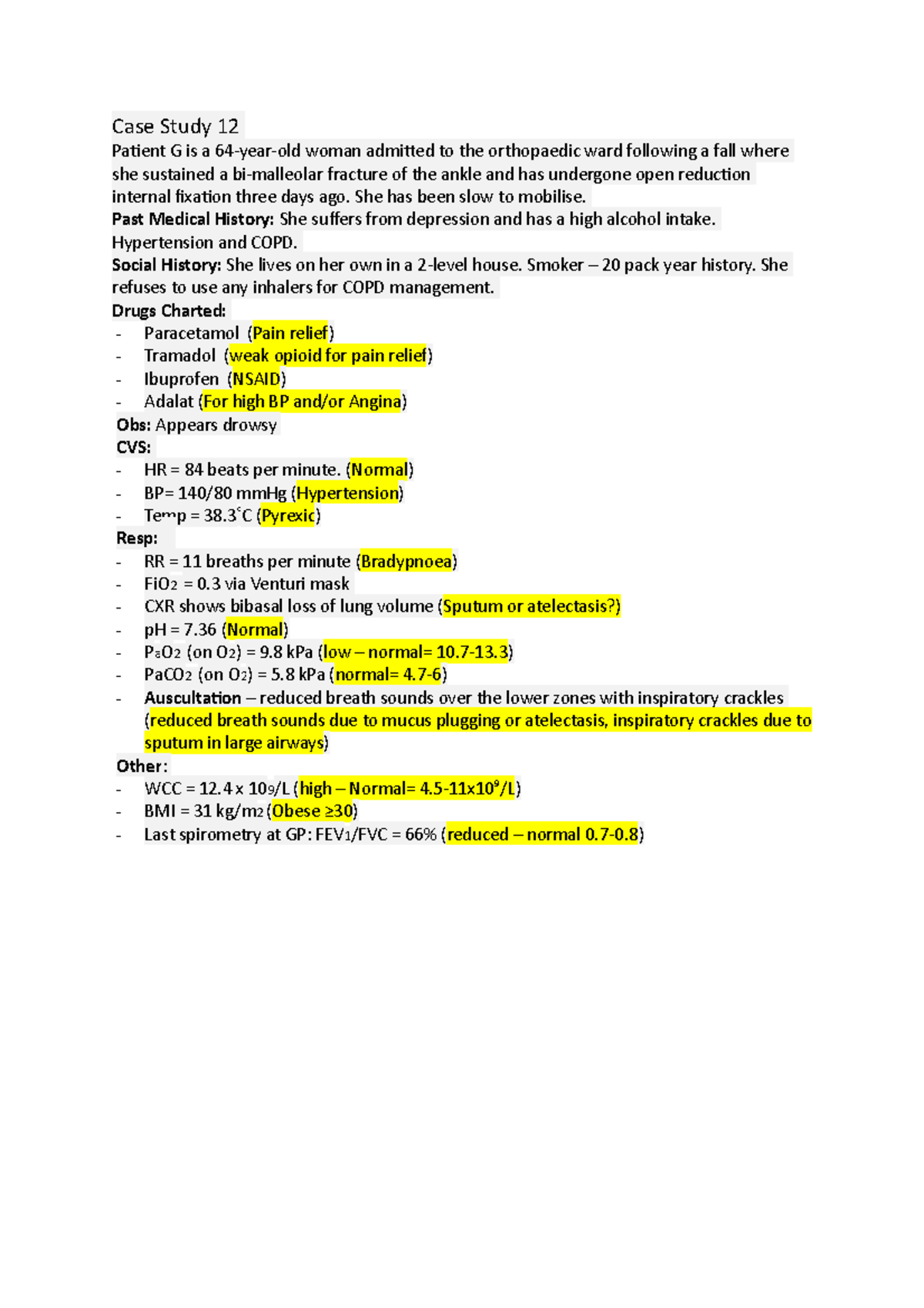 Case study 12 Ankle Fracture - Case Study 12 Patient G is a 64-year-old ...