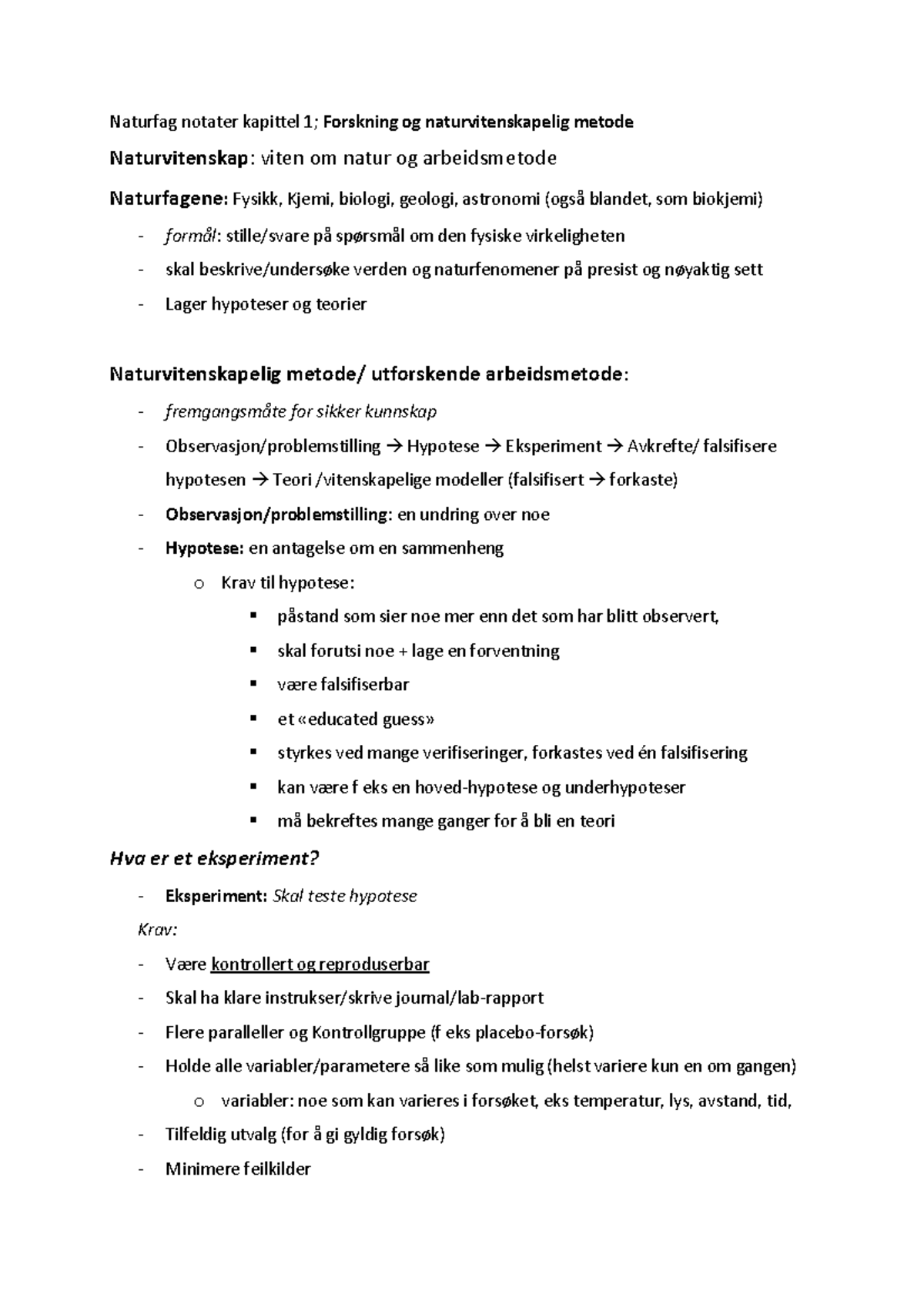 Naturfag kapittel 2 - kapital 2 - Naturfag notater kapittel 1; Forskning og naturvitenskapelig ...