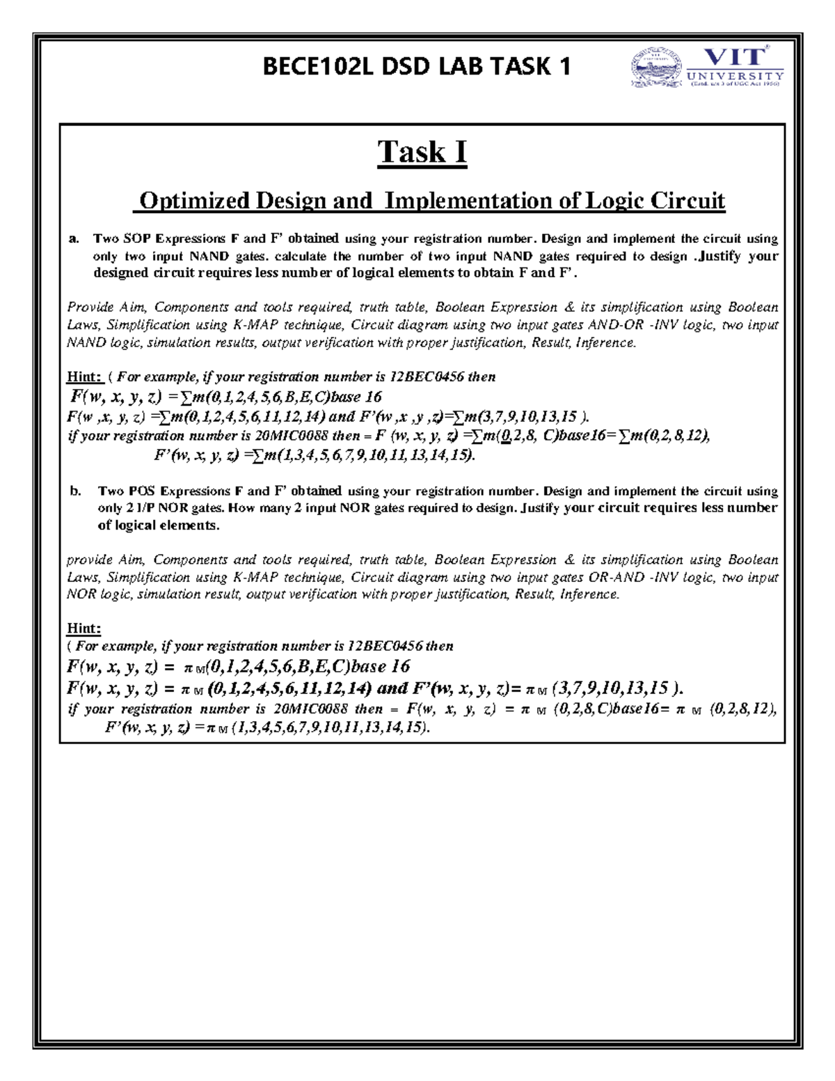 VL2022230104632 AST01 - BECE102L DSD LAB TASK 1 Task I Optimized Design and Implementation of ...