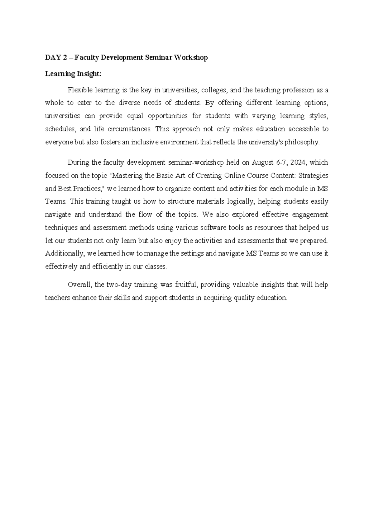 Learning insight-Flexible learning - DAY 2 – Faculty Development ...