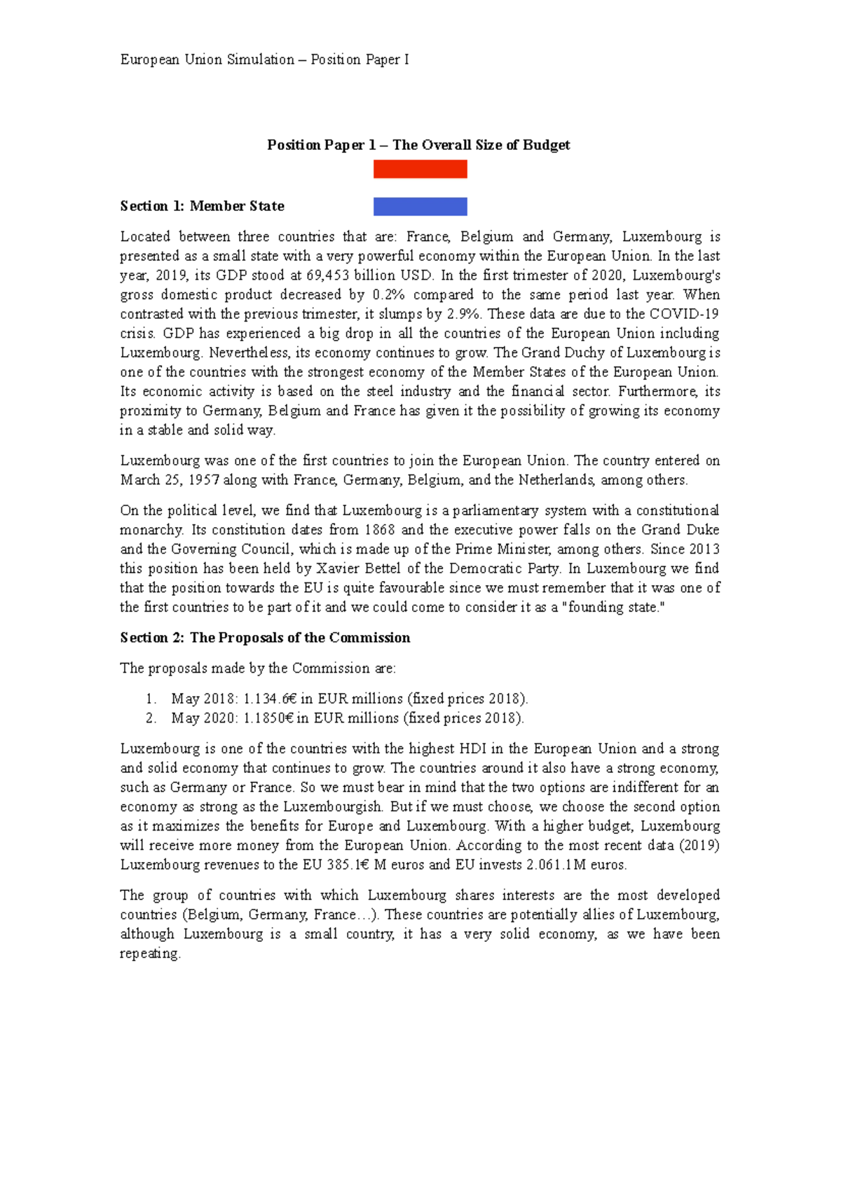 Position Paper 1 - tema 1 - European Union Simulation – Position Paper ...