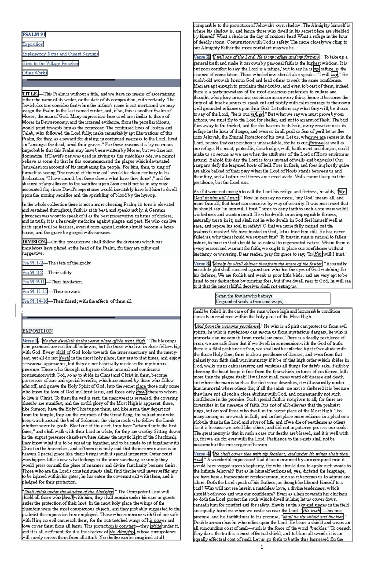 Charles Spurgeon Commentary About Psalm 91 PSALM 91 Exposition Charles Spurgeon Commentary About Psalm 91 PSALM 91 Exposition