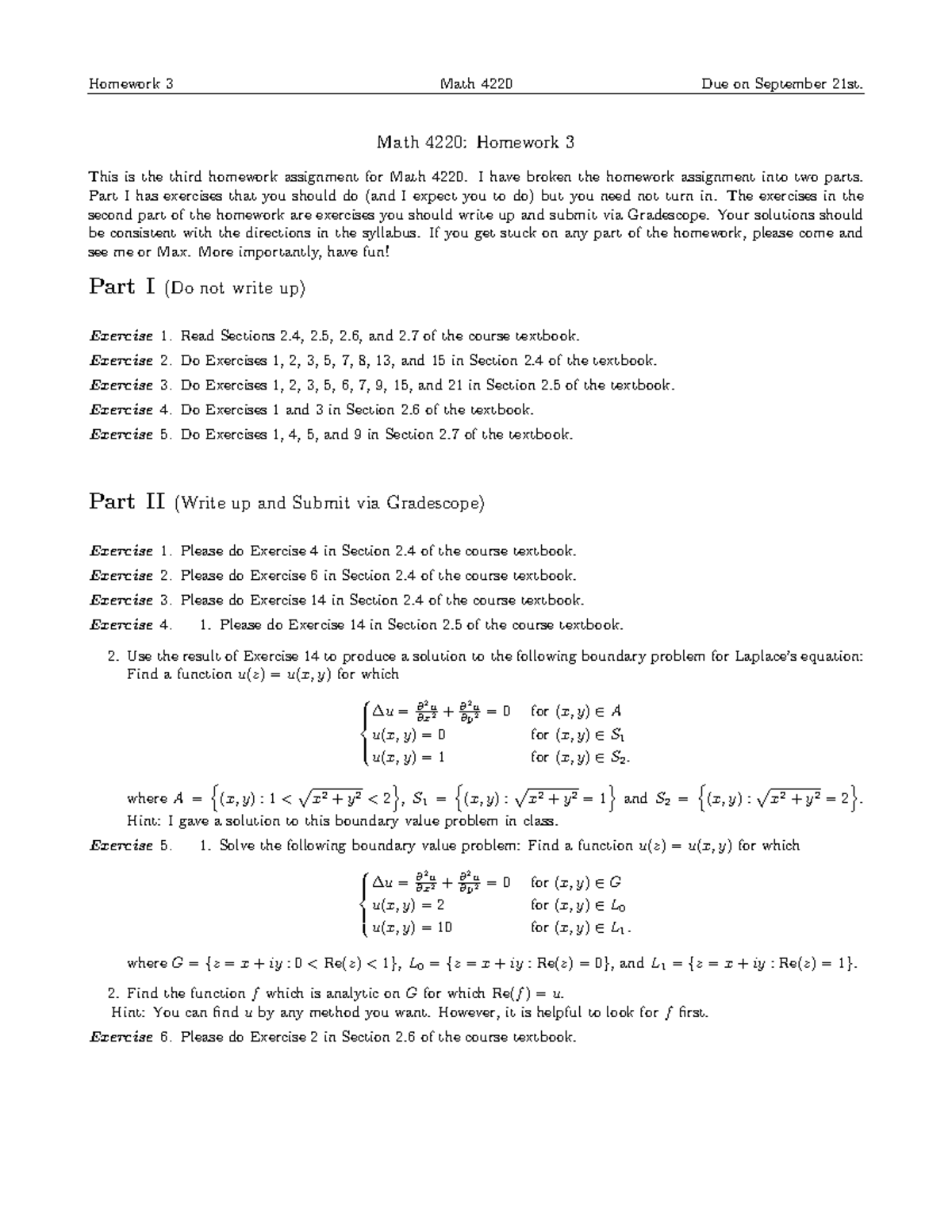 MA4220 Homework 3 - Homework 3 Math 4220 Due on September 21st. Math ...