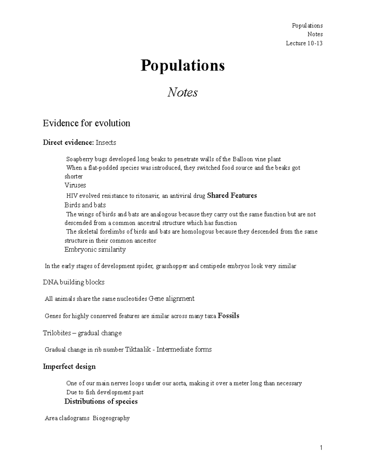 Populations - Lecture notes 10-13 - Notes Lecture 10- Populations Notes ...
