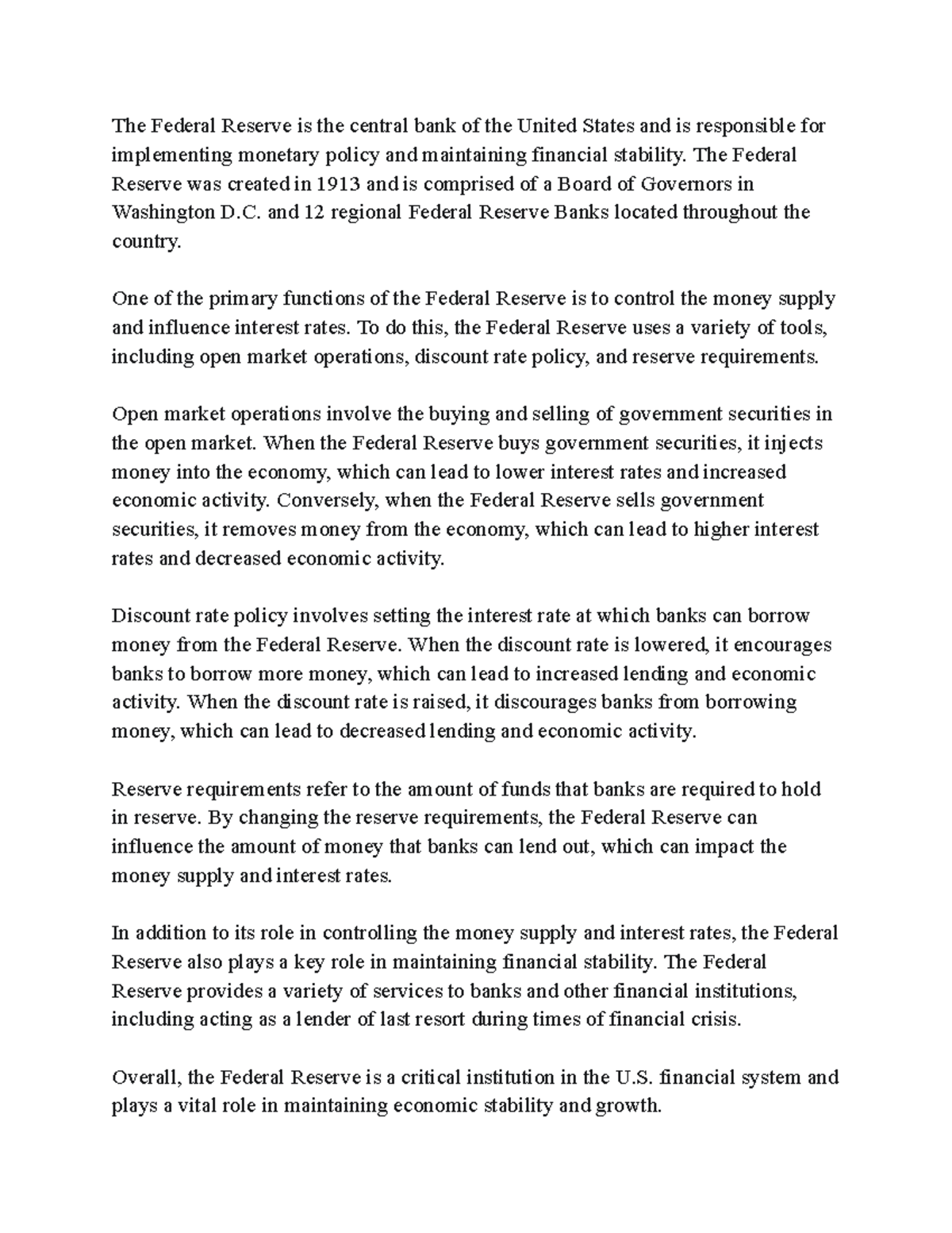 AP Macroecnomics Notes federal reserves - The Federal Reserve is the ...