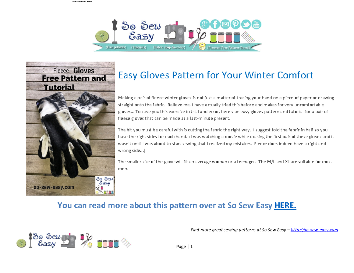 Easy Glove Pattern Payhip - Find more great sewing patterns at So Sew ...