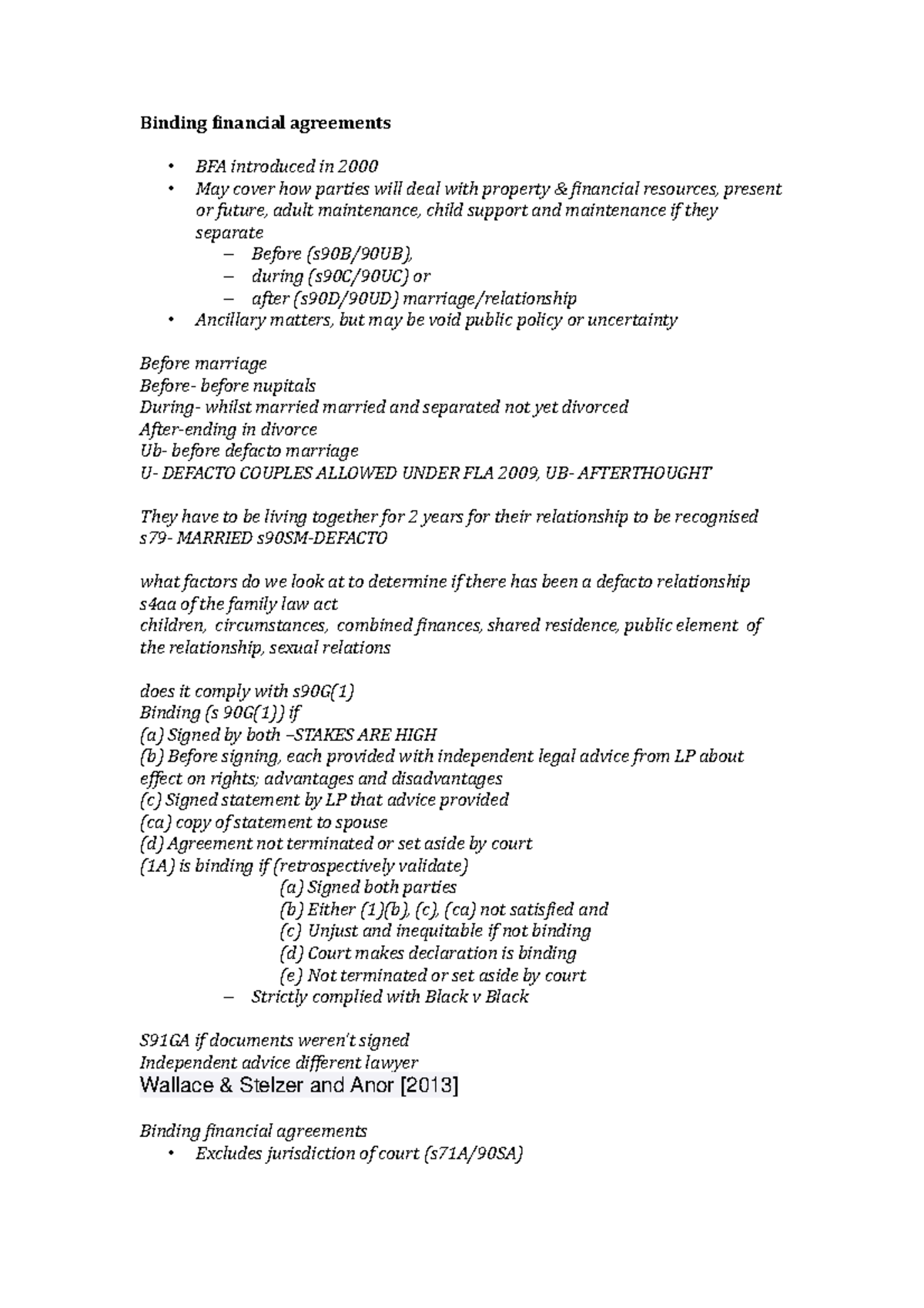 Family law revision - Binding financial agreements BFA introduced in 2000 May cover how parties ...
