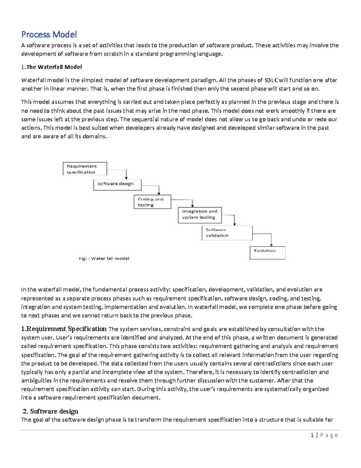 2. Process-Model- Explanation - 1 | P a g e Process Model A software ...