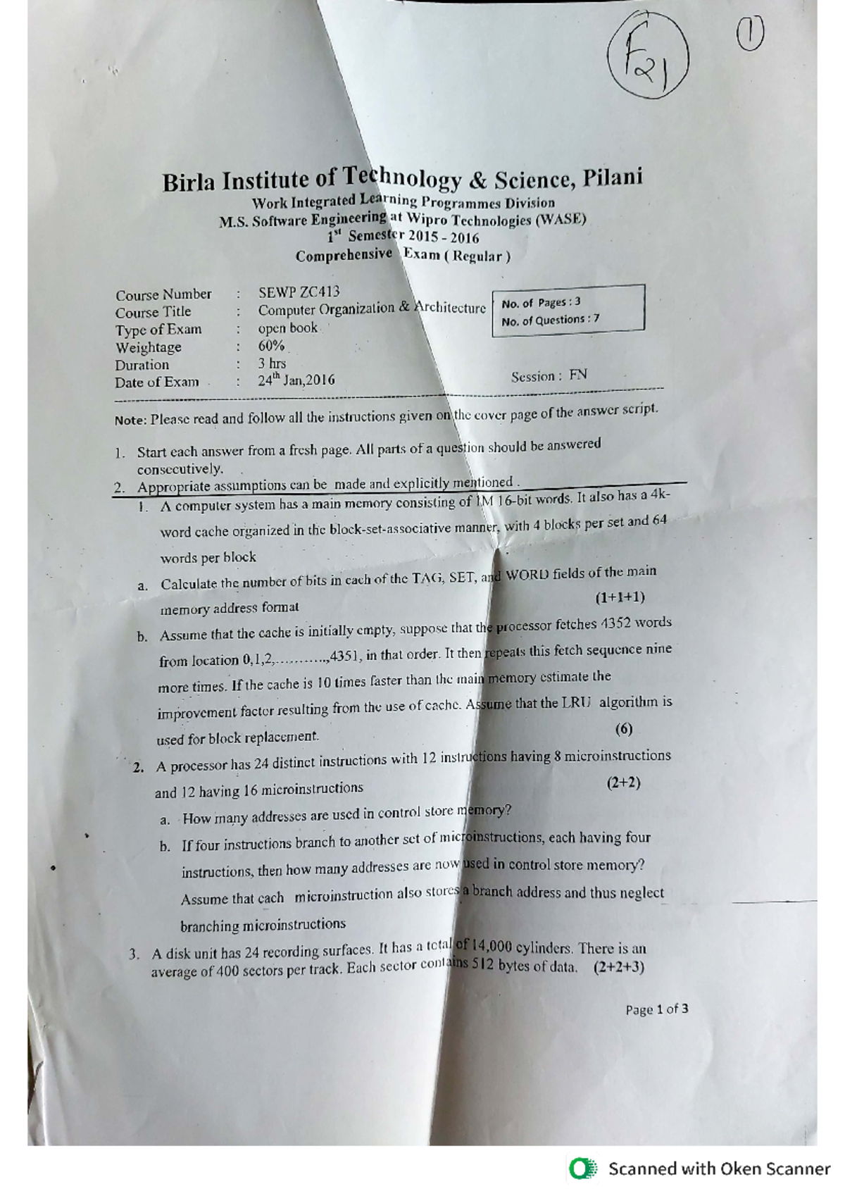 COSS paper - Computer organization and operating system - Studocu