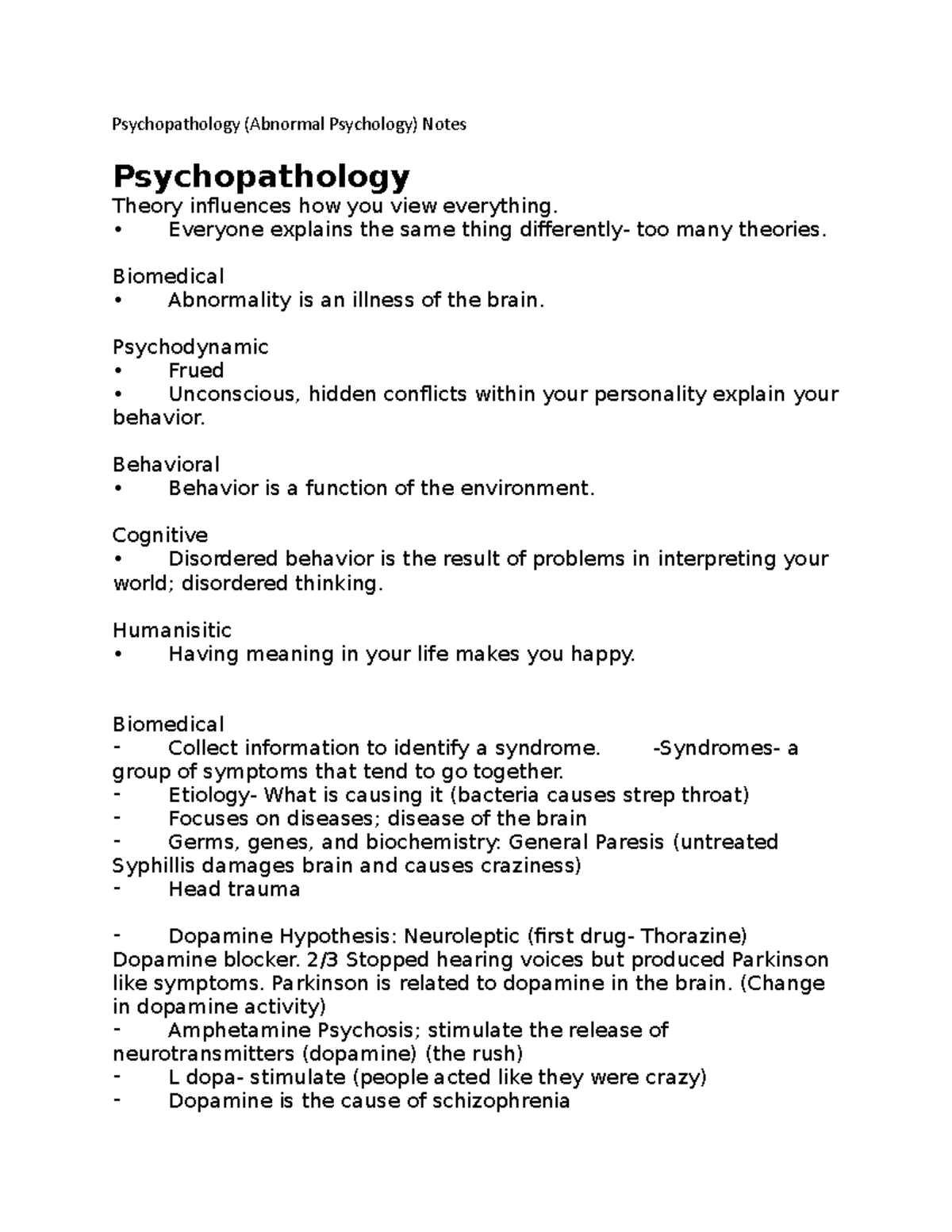 Psychopathology Notes - Psychopathology (Abnormal Psychology) Notes ...