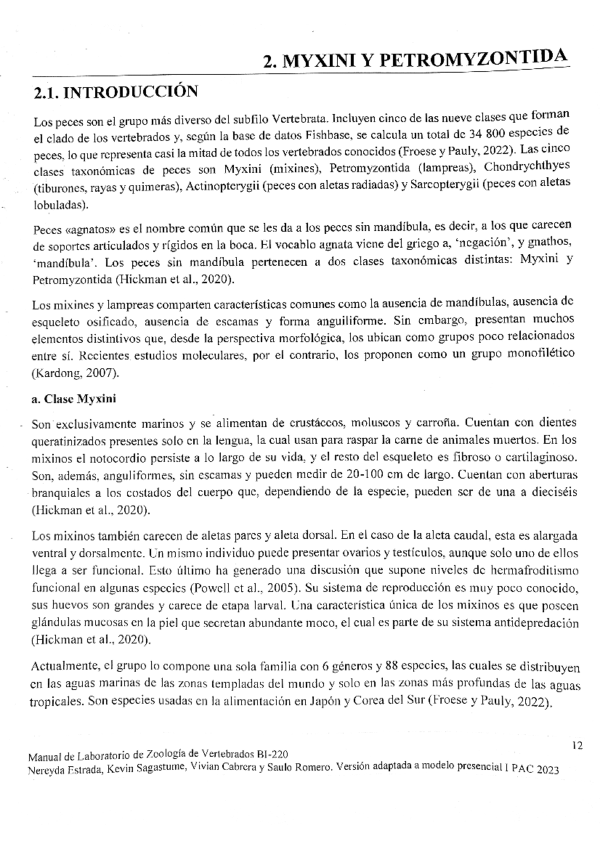 2. Myxini Y Petromyzontida - Zoologia de vertebrados - Studocu