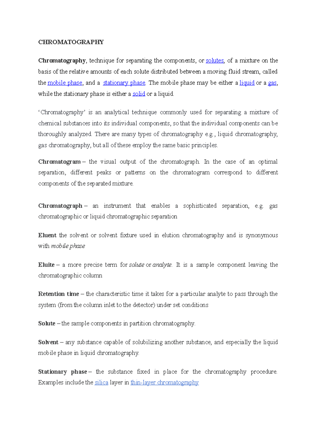Chromatography - CHROMATOGRAPHY Chromatography, technique for ...