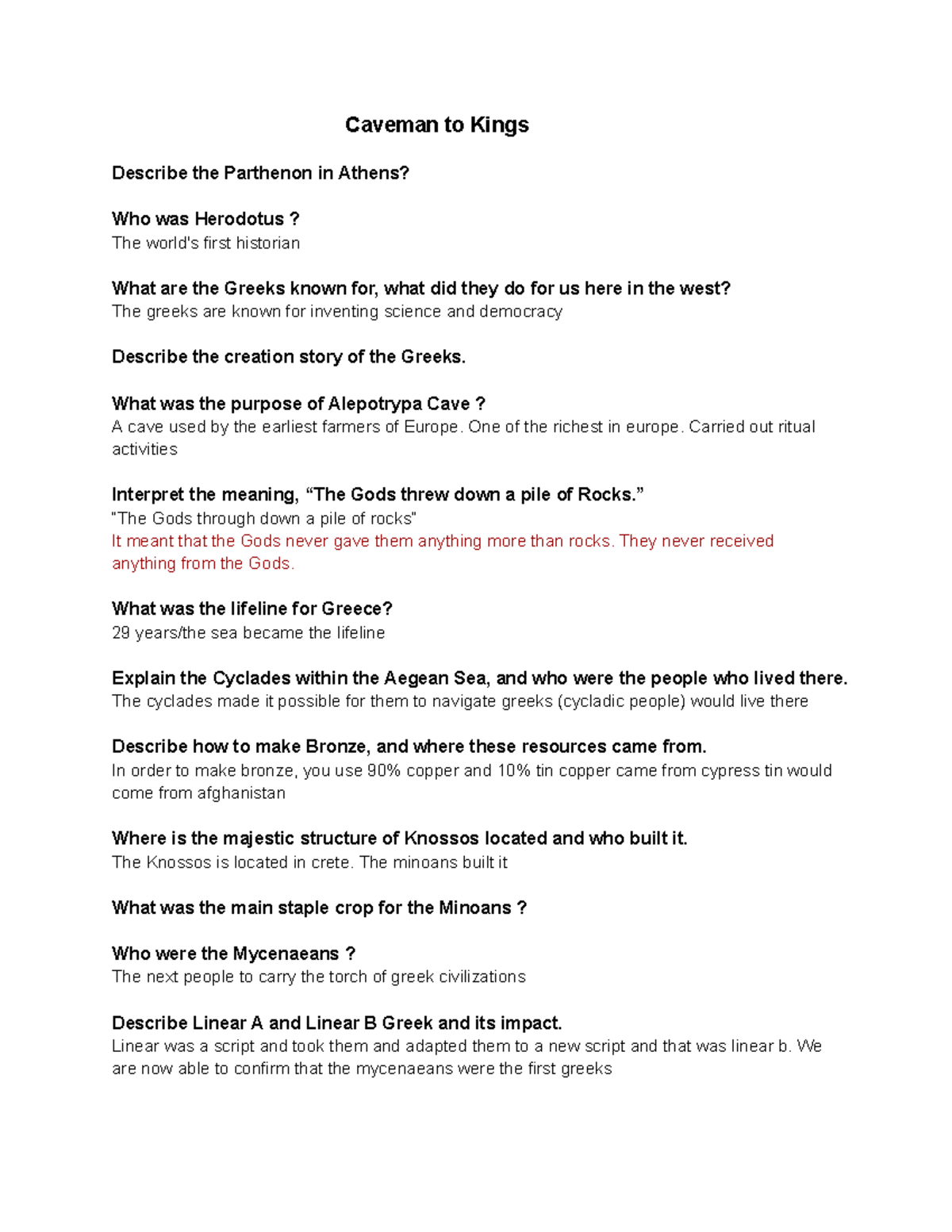 Caveman to Kings-2 - helps with exams! - Caveman to Kings Describe the ...