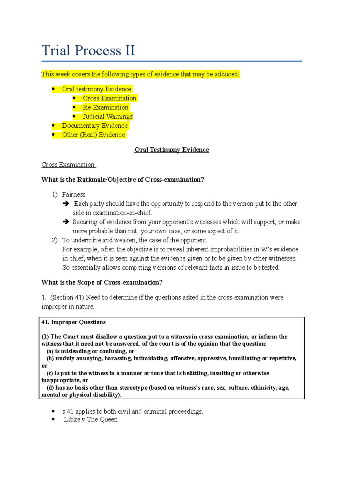 Trial Process II notes - Trial Process II This week covers the ...