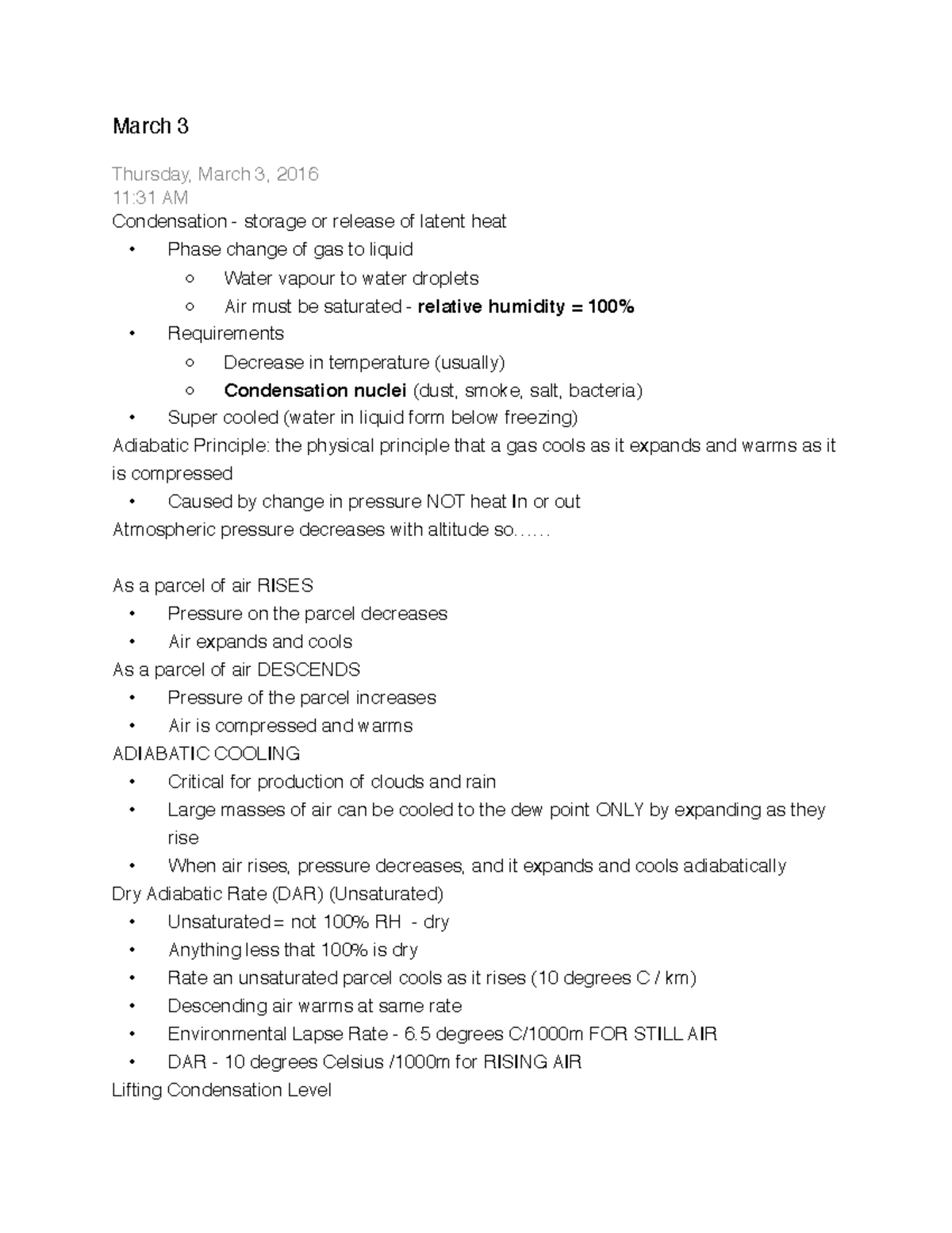 Introduction To Physical Geography Lecture Notes Mar 1 March 3