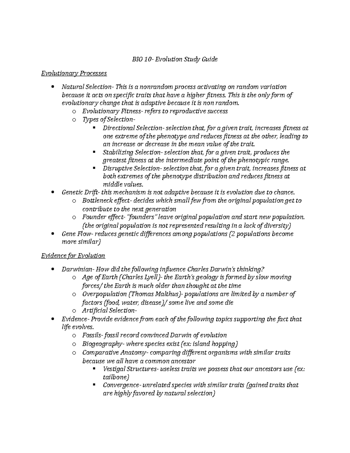 BIO Evolution Study Guide - Studocu