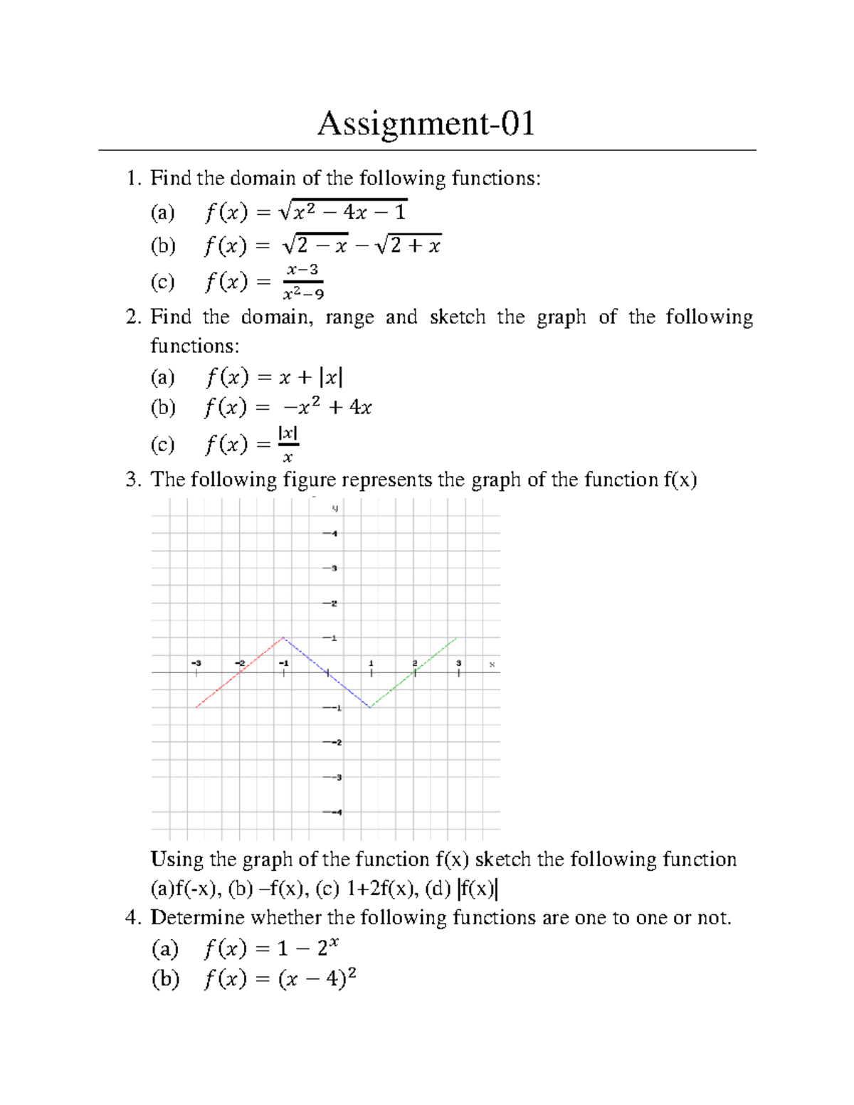 MATH-1151 assignment on Domain, Range, Graphs and limit. - Fundamental Calculus - Assignment ...