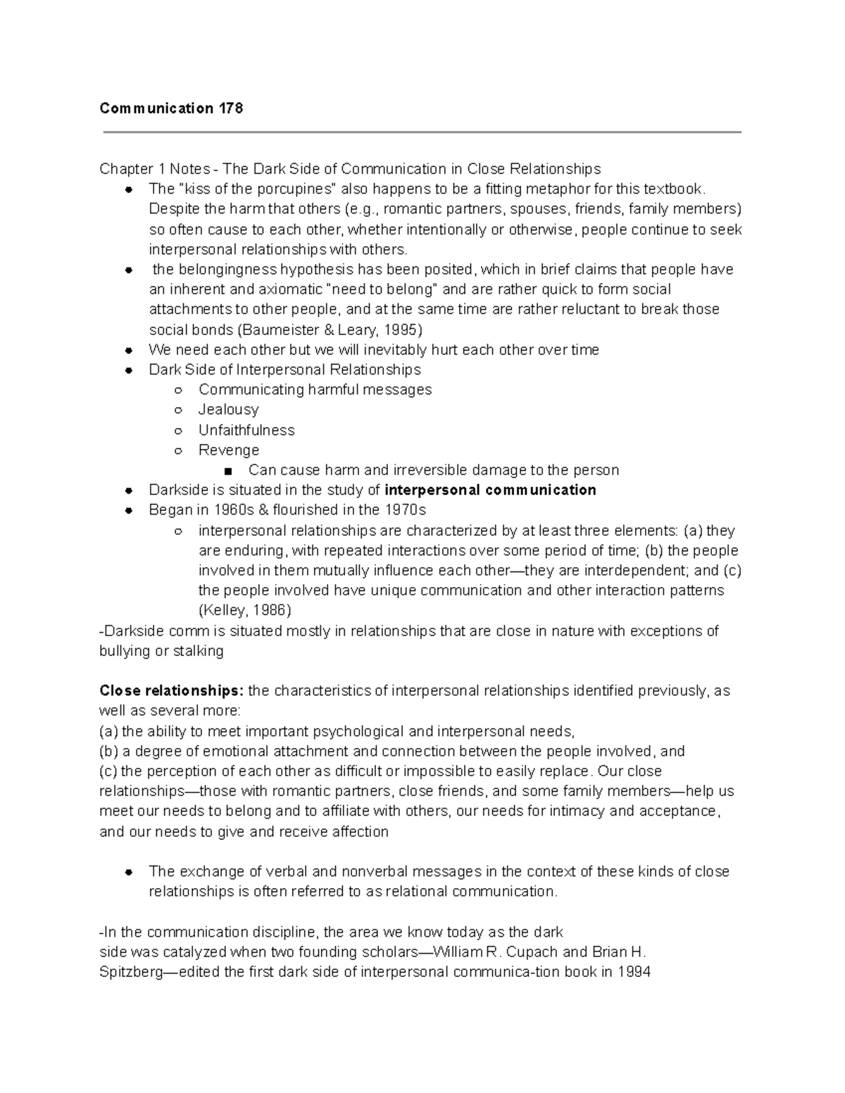 COMM 178 Darkside - Communication 178 Chapter 1 Notes - The Dark Side ...