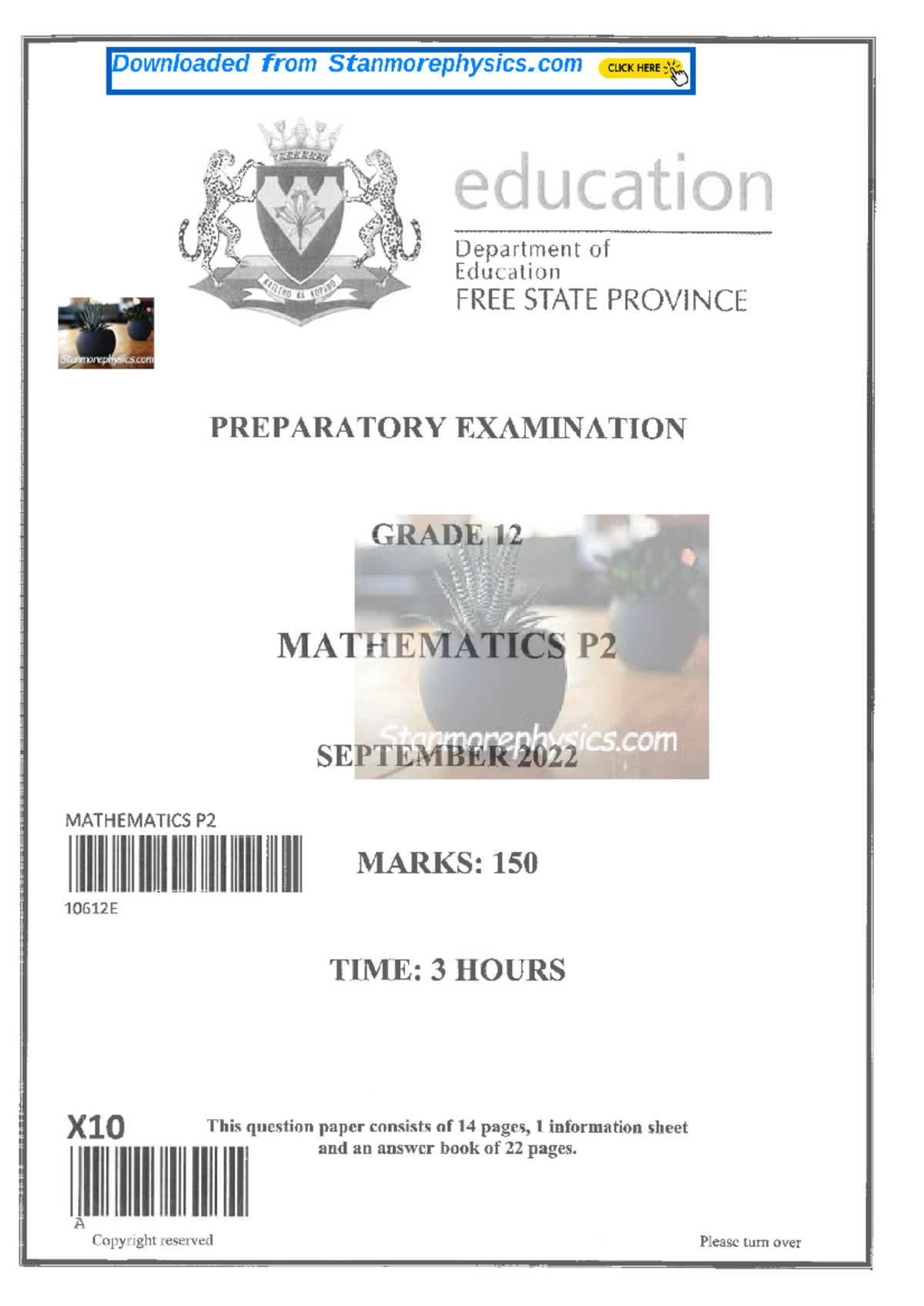 FS Maths Grade 12 SEPT 2022 P2 and Memo - Downloaded from ...