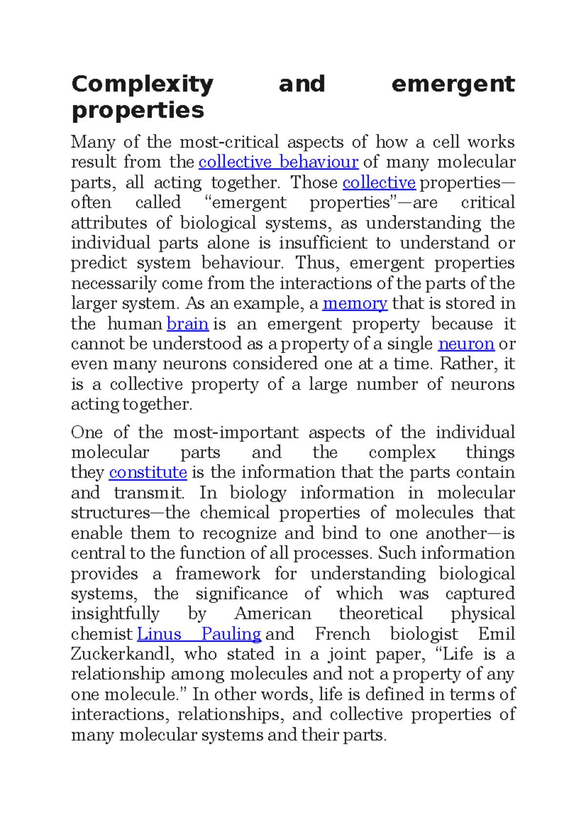 Complexity and emergent properties - Complexity and emergent properties ...
