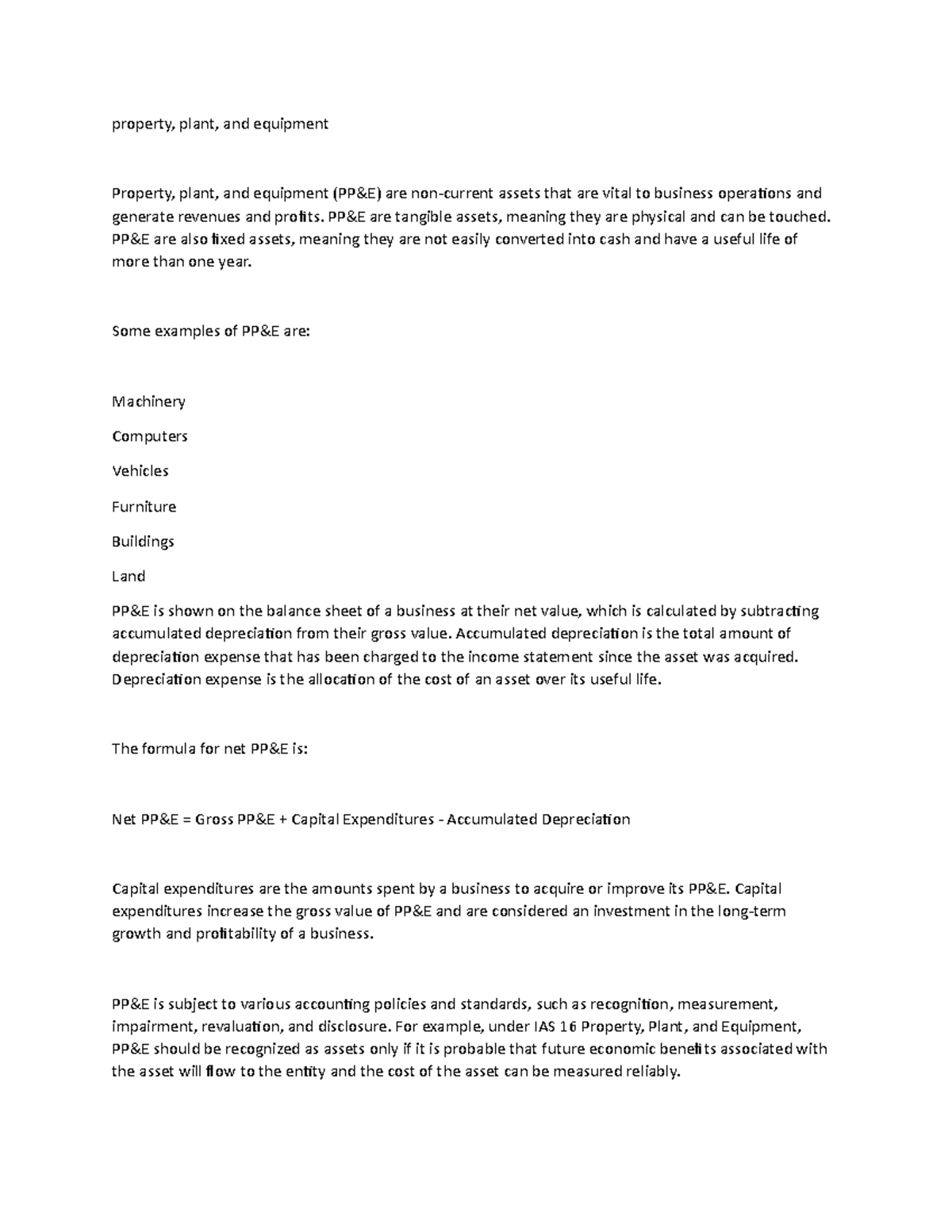 Property - notes - property, plant, and equipment Property, plant, and ...