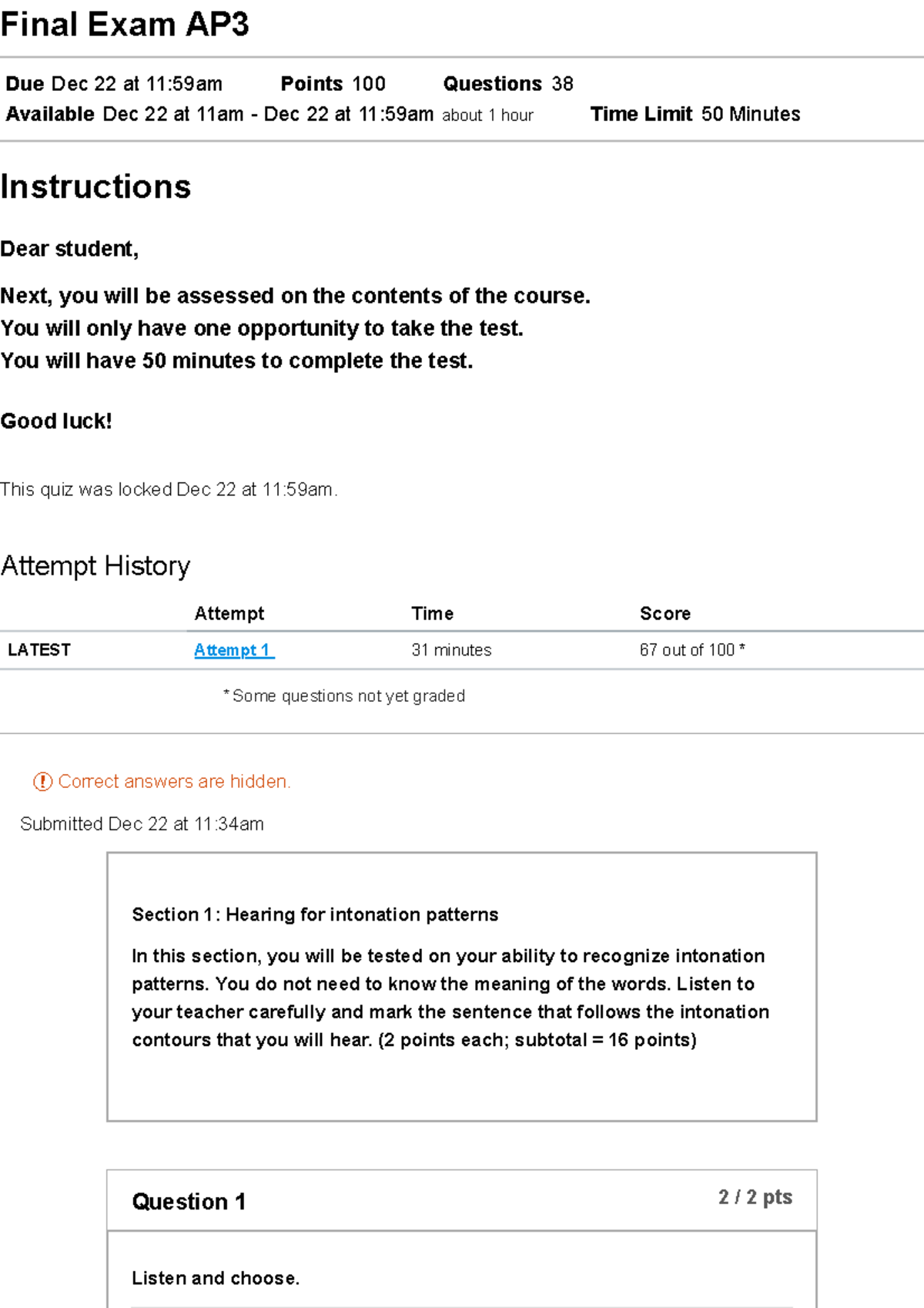 Final Exam AP3 Virtual 202112 Avanzado 3 10 30-12 00 - * Some questions not yet graded Final ...
