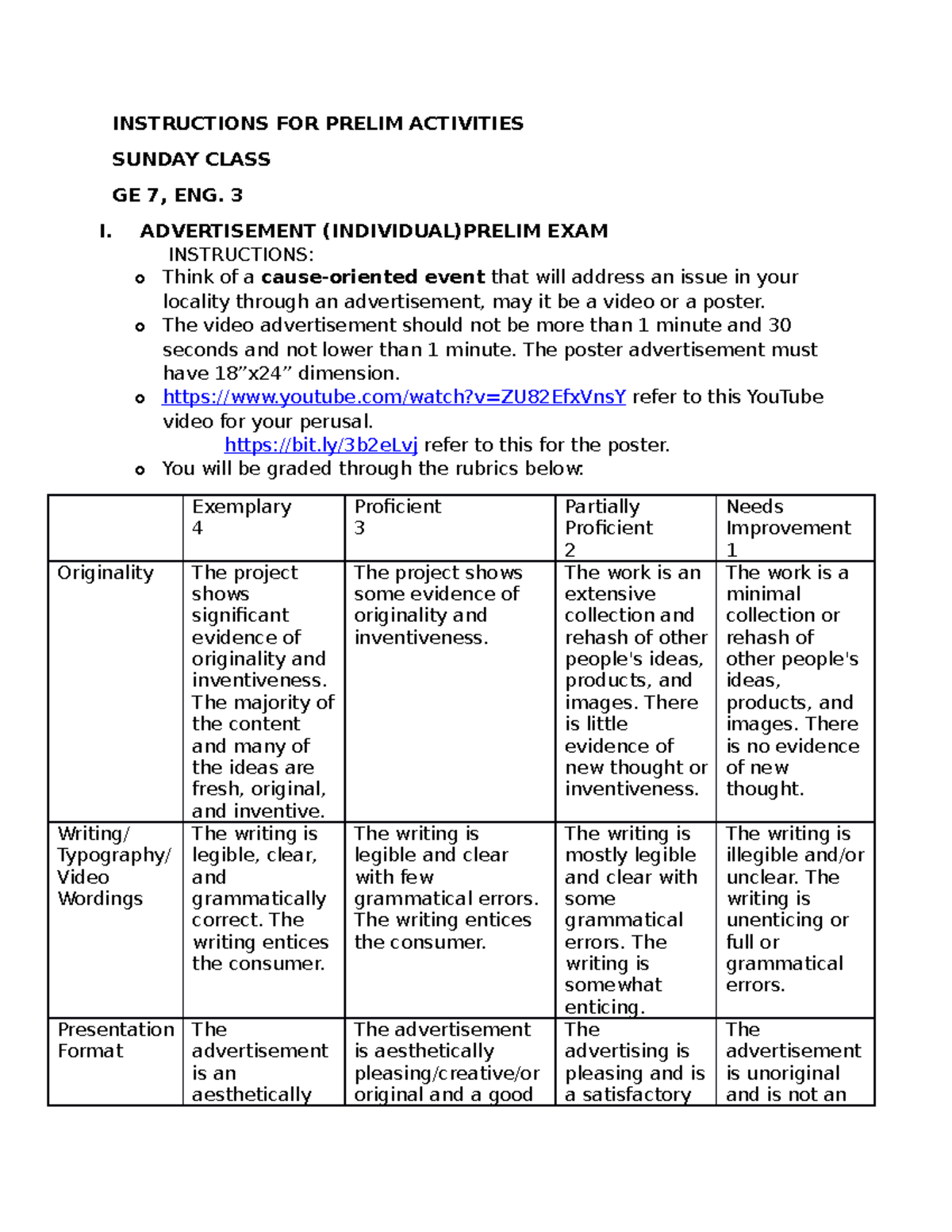 Instructions FOR Prelim Activities - INSTRUCTIONS FOR PRELIM ACTIVITIES ...