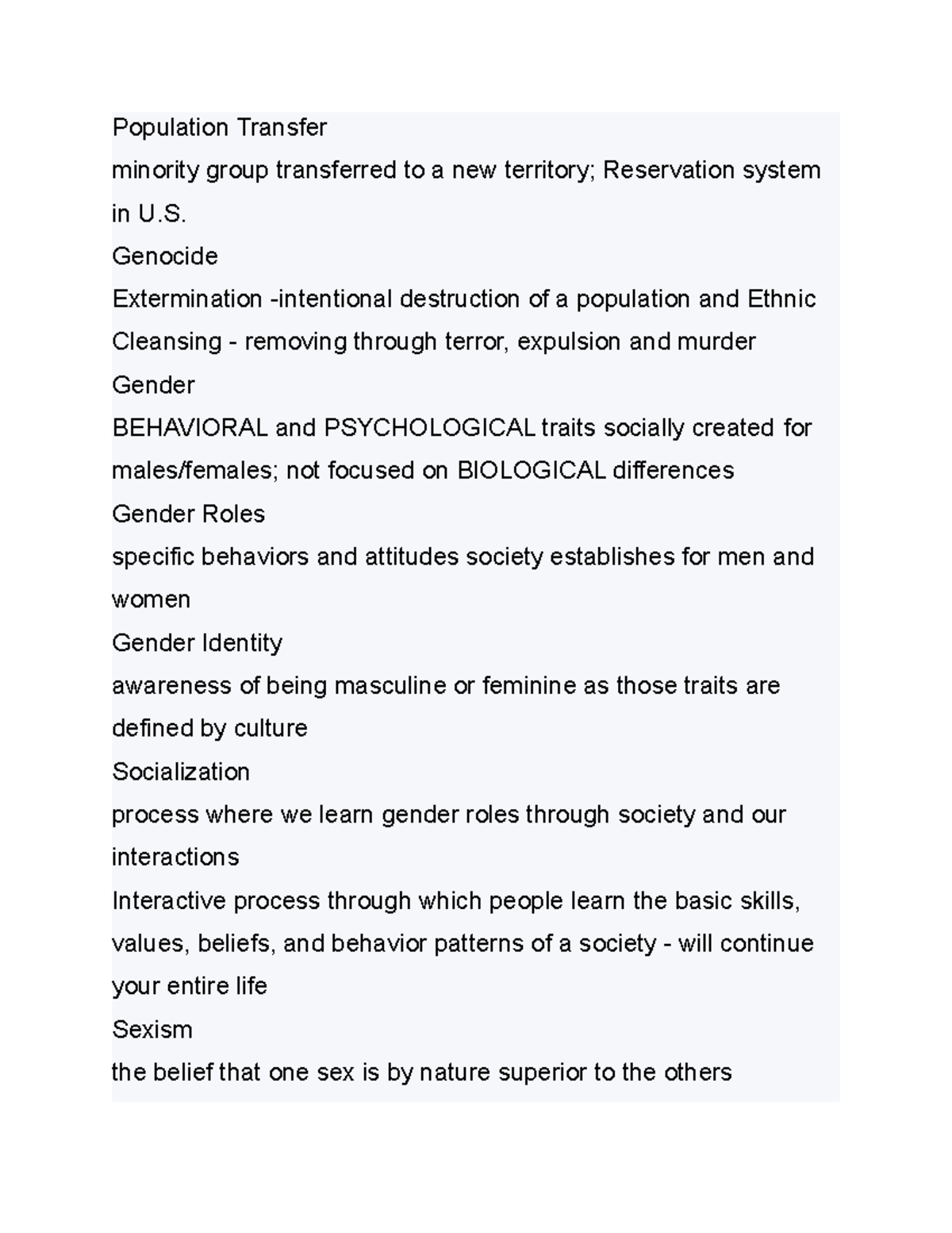 Sociology ch5 - Chapter 5 summary notes - Population Transfer minority ...