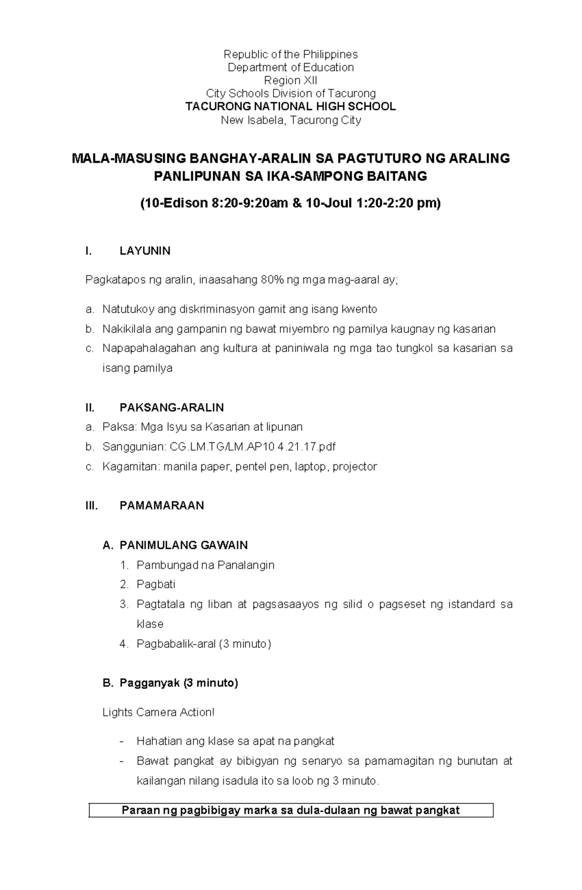 1 LP G10 mga isyu sa kasarian at lipunan - Republic of the Philippines Department of Education ...