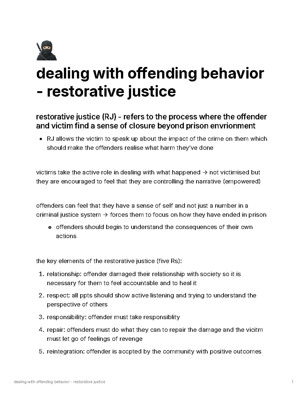 Dealing with offending behavior - restorative justice - Studocu