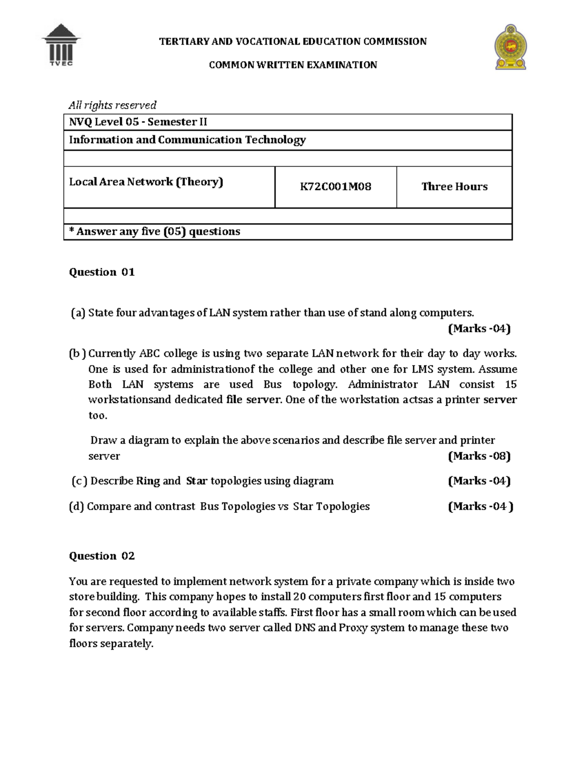 Local Area Network Final Paper Theory 2 - COMMON WRITTEN EXAMINATION ...