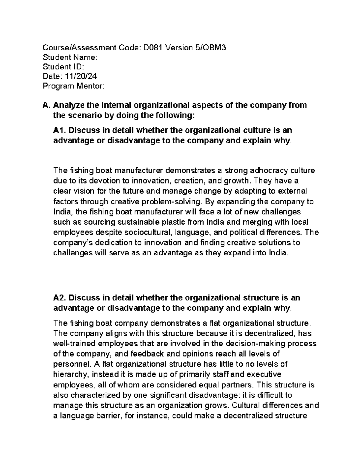 D081 Task 1 - D081 Task 1 - Passed First Attempt - Course/Assessment ...