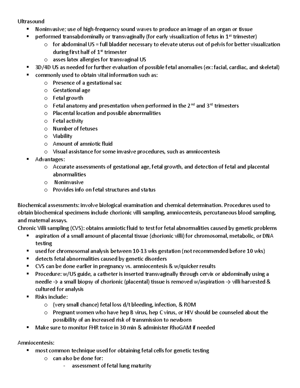 Maternal Newborn study guide - Ultrasound Noninvasive; use of high ...