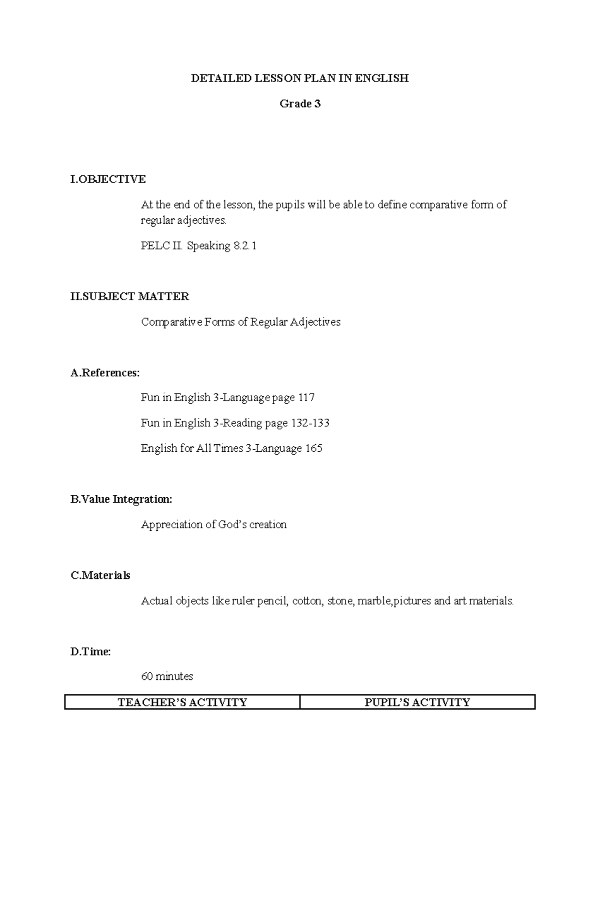 Detailed Lesson PLAN IN English 111 Education Studocu
