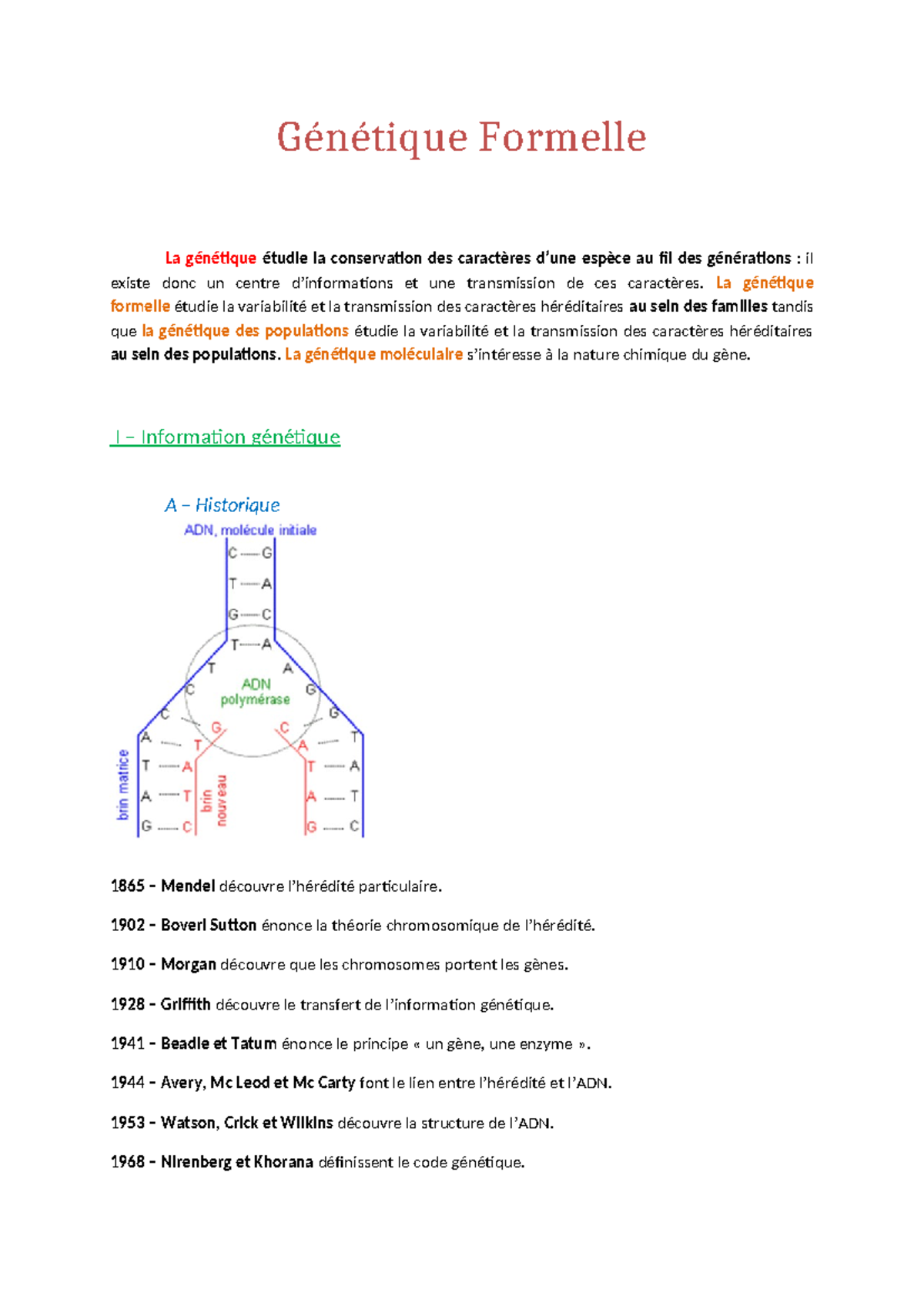 1 - Génétique Formelle - Génétique Formelle La génétique étudie la ...