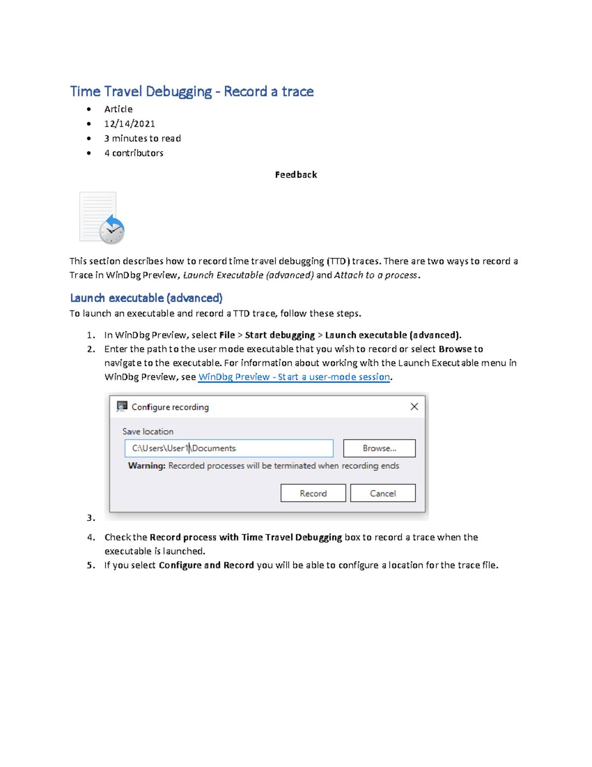 Document 33 (82) - Bob - Time Travel Debugging - Record a trace Article ...