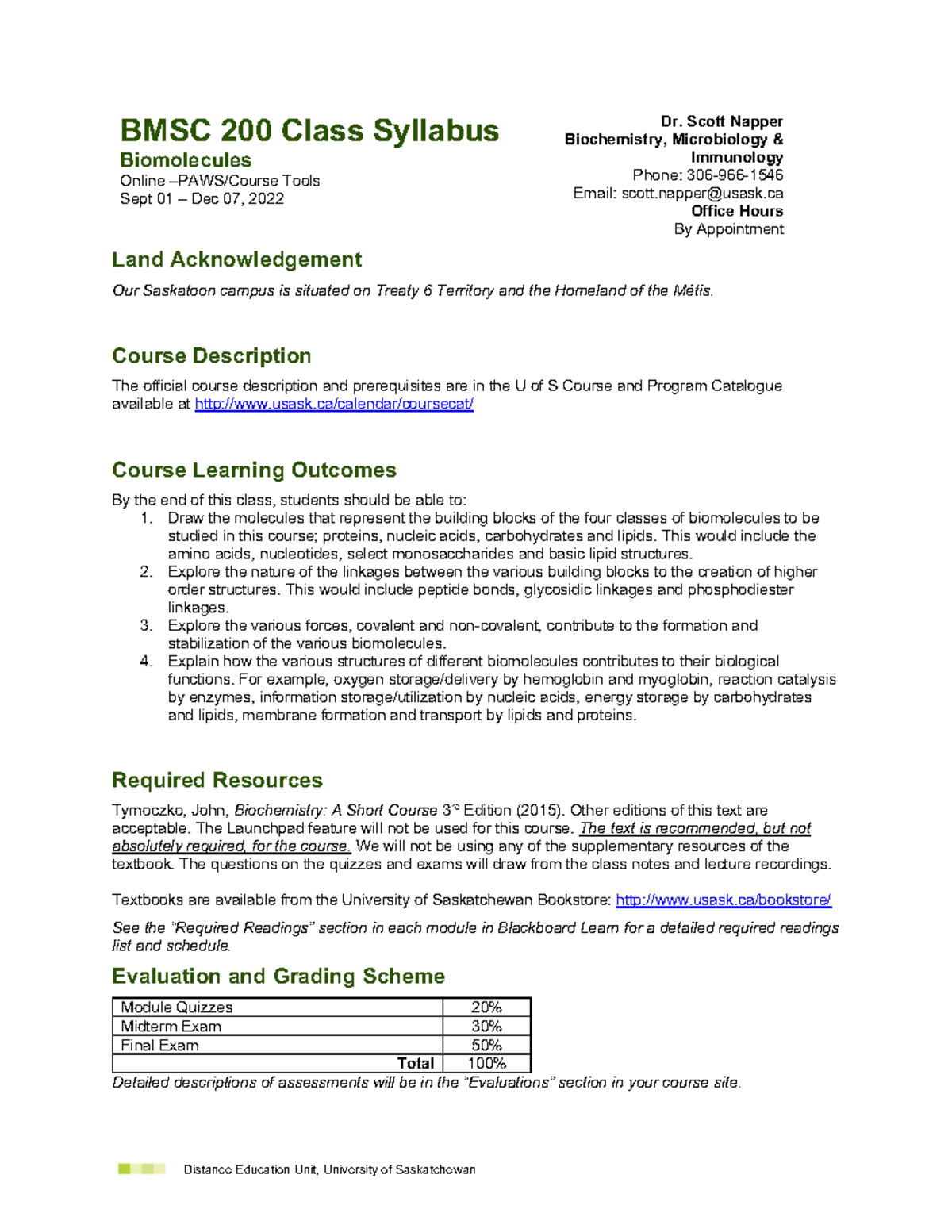 BMSC200(W01) Syllabus T1 2022 - Distance Education Unit, University of ...