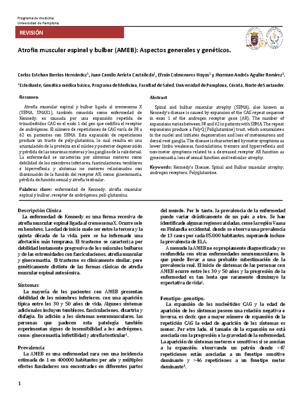 Atrofia muscular espinal y bulbar - 1 Programa de medicina Universidad ...