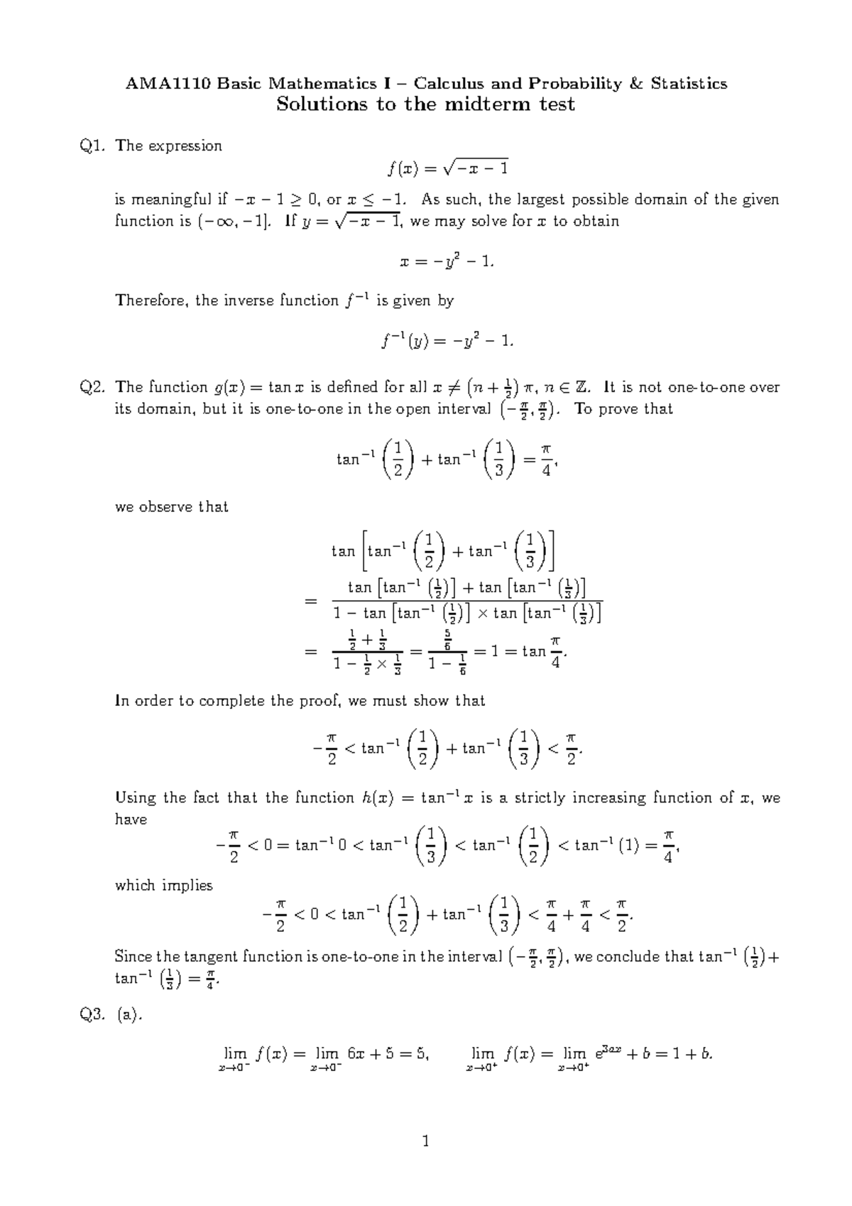 mid term ans 2014 - AMA1110 Basic Mathematics I – Calculus and ...