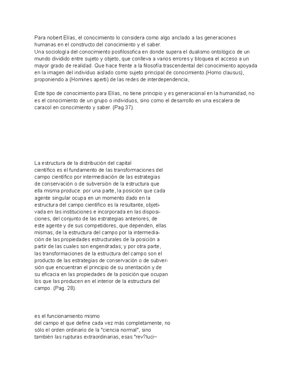 Fase 3- estructura del pensamiento - Para nobert Elías, el conocimiento ...