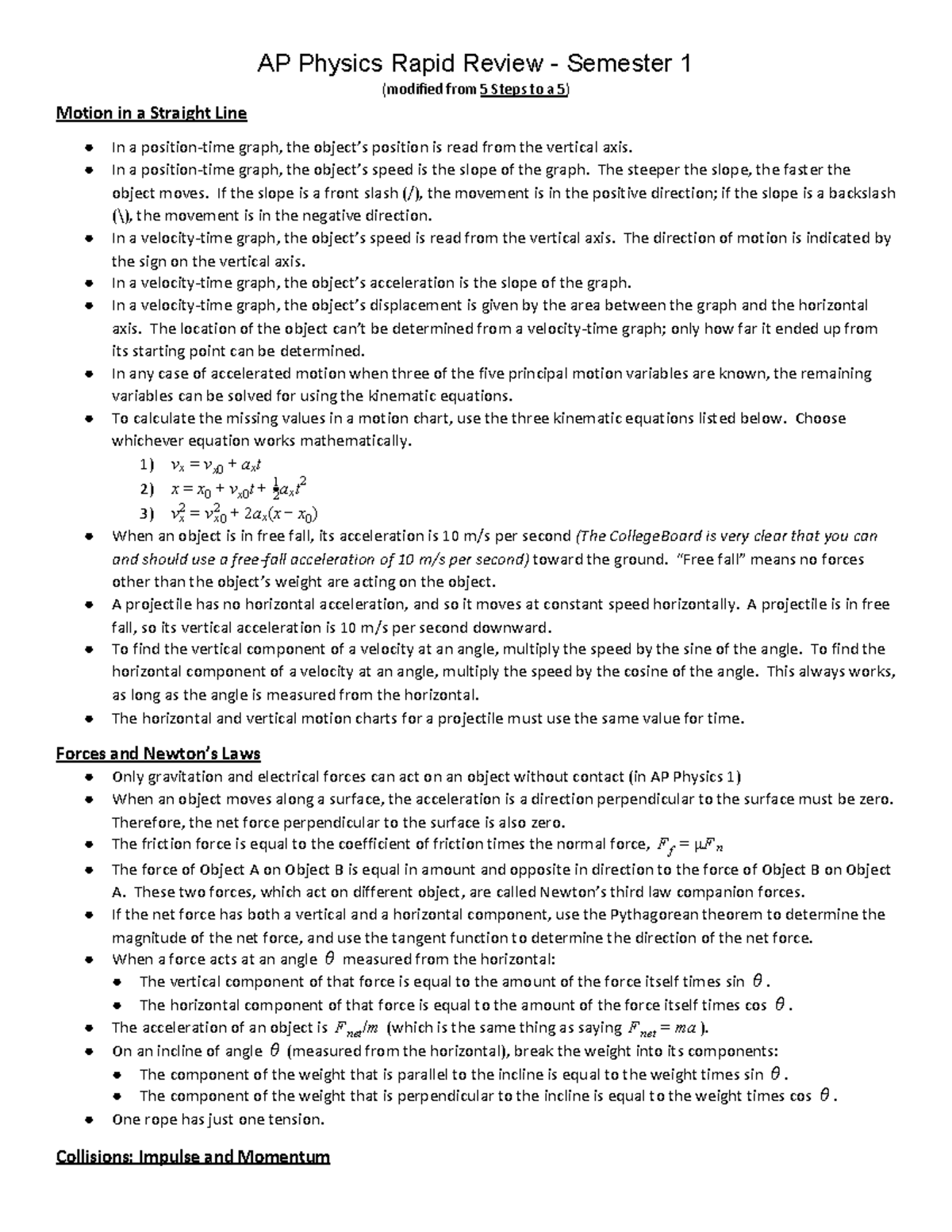 AP Physics Rapid Review Semester 1 - AP Physics Rapid Review - Semester ...