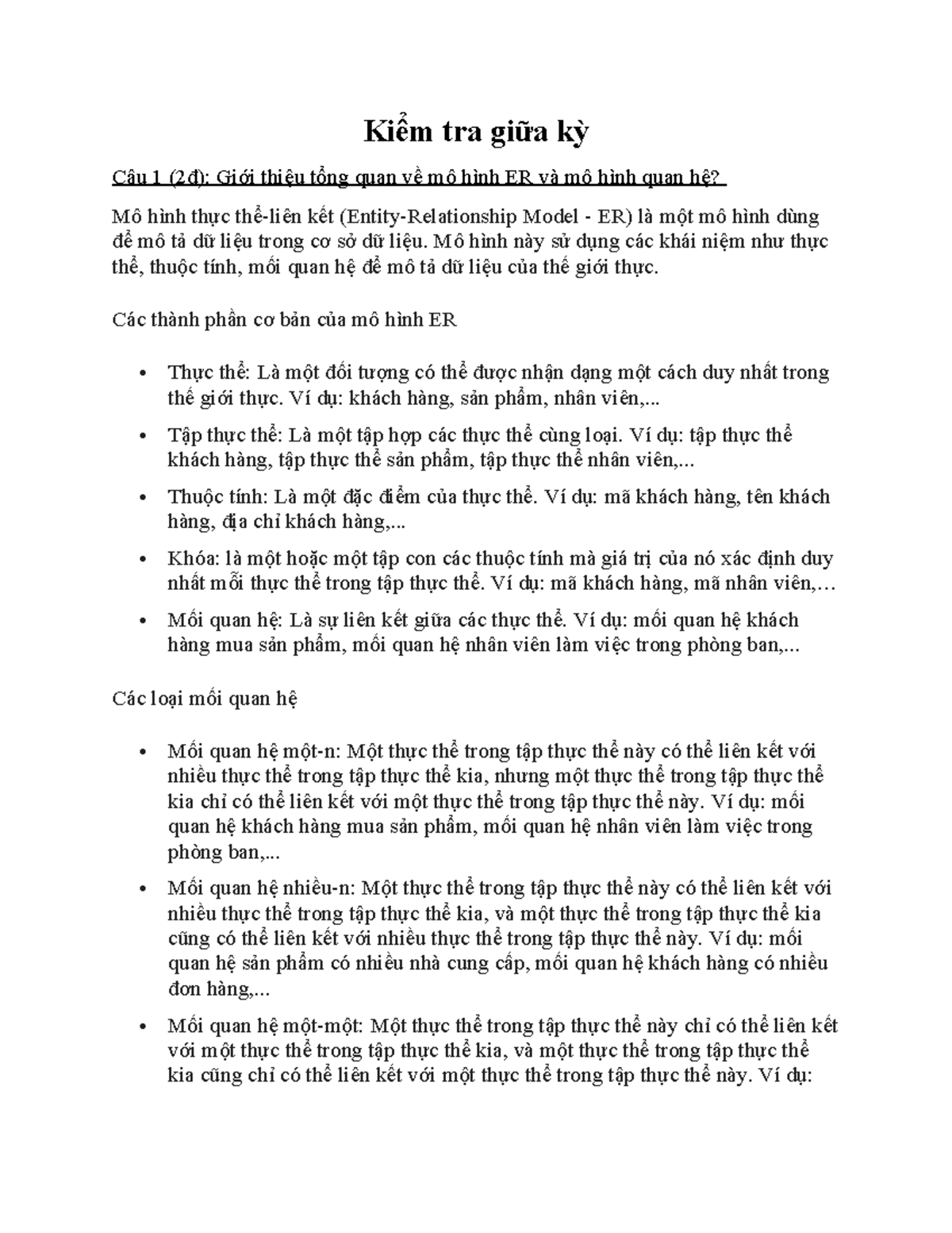 Bai Kiem Tra Gkcsdl - Bài ktra GK cơ sở dữ liệu - Kiểm tra giữa kỳ Câu ...