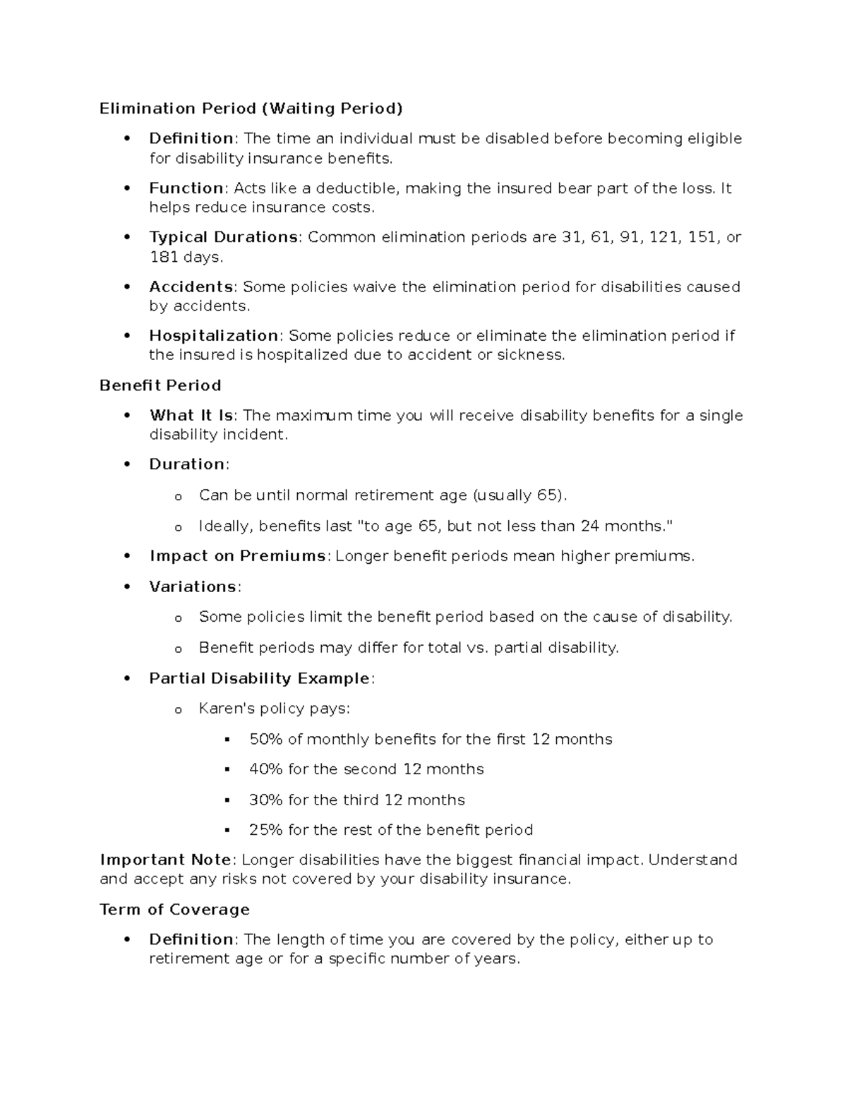 Elimination Period - insurance notes - Elimination Period (Waiting ...